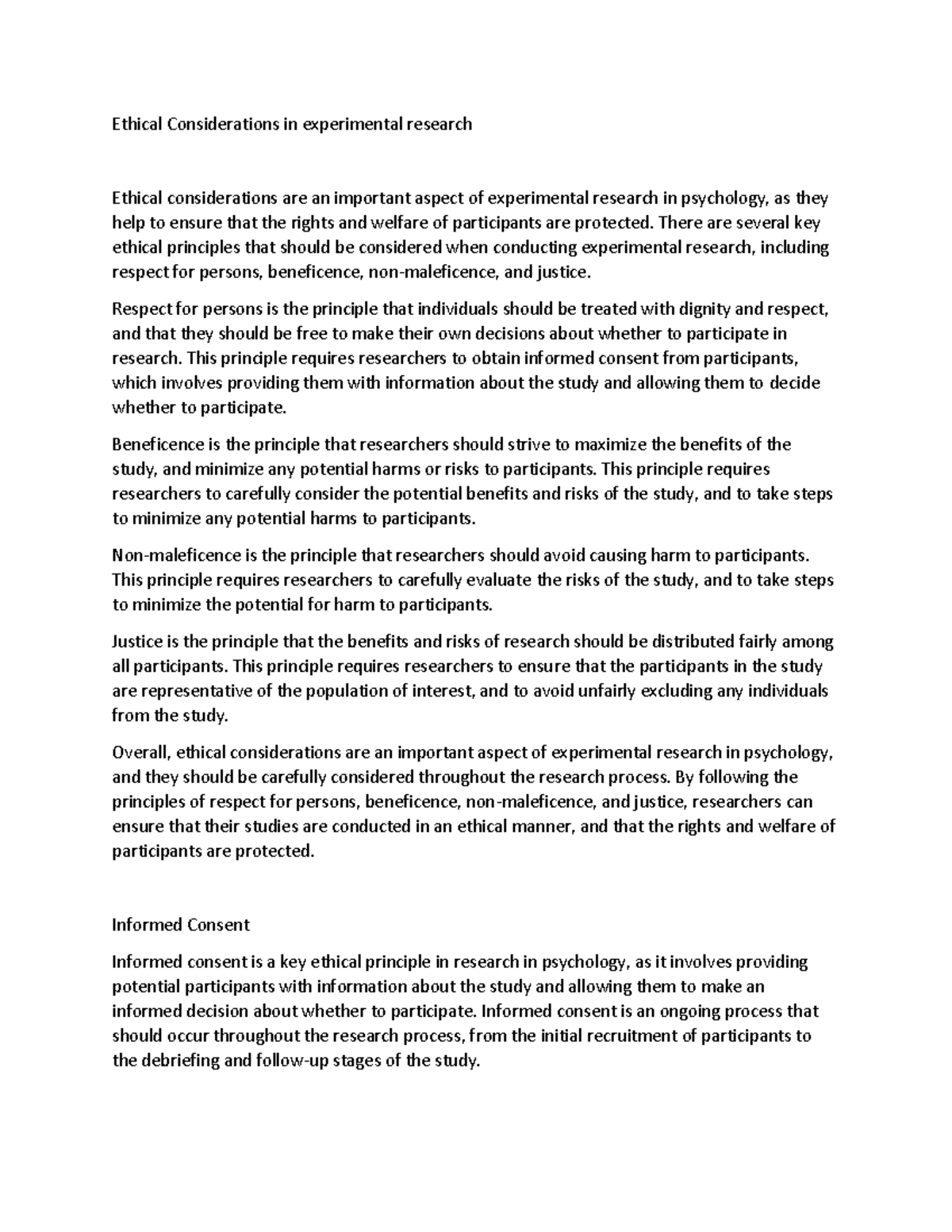 Psych 1.8 Notes - Ethical Considerations in experimental research ...