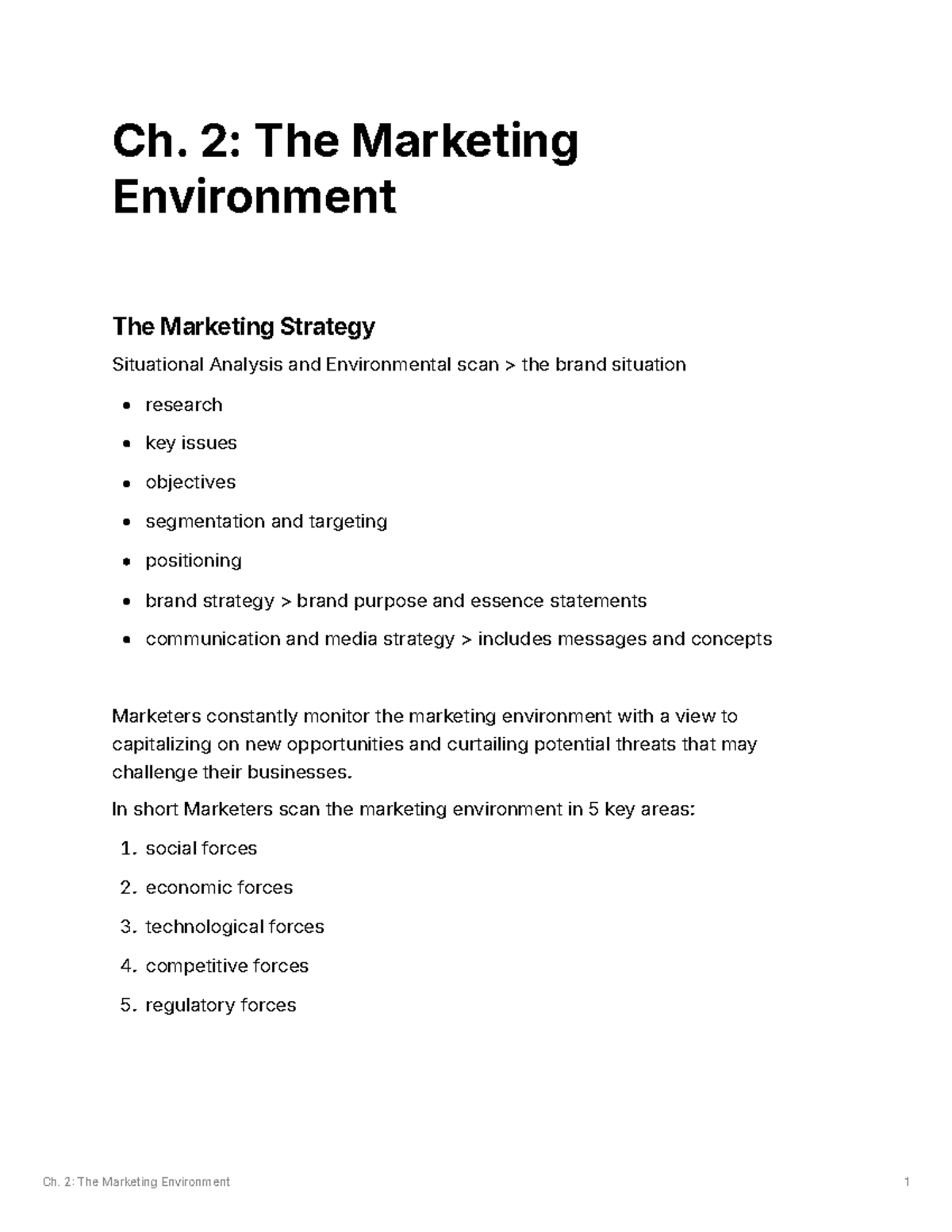 Marketing Environment Notes - Ch. 2: The Marketing Environment The ...