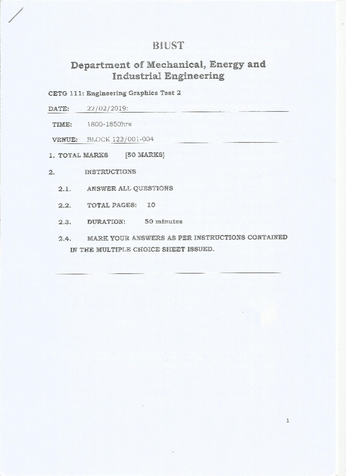 CETG 111 2019 Test 2 - Copy - Copy - Copy - Copy - Engineering graphics ...