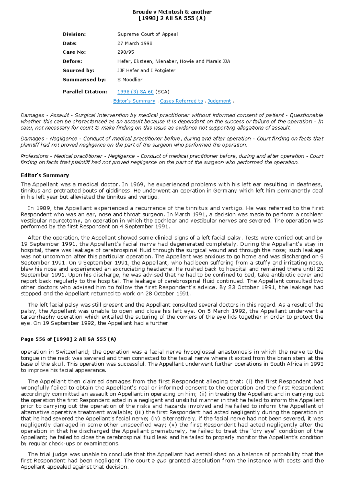 Broude v Mc Intosh & another [1998] 2 All SA 555 (A) - Broude v ...