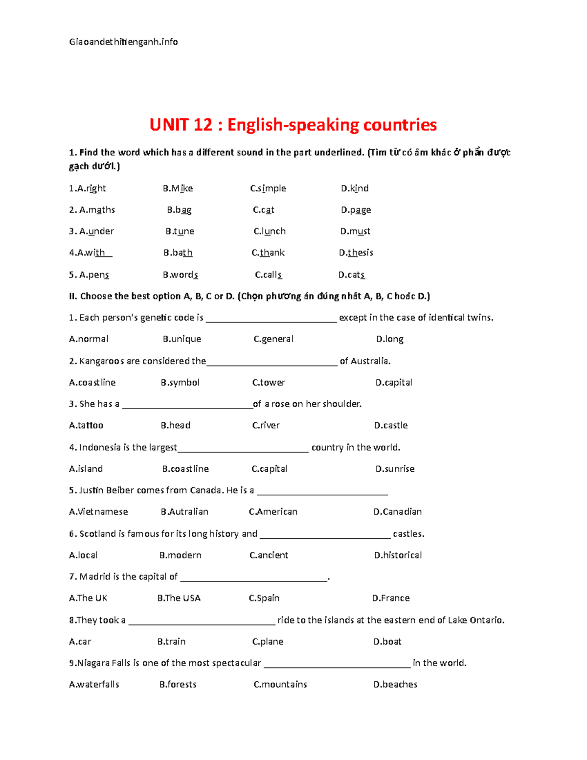  Ki m Tra Ti ng Anh 7 Global Success C Key Unit 12 UNIT 12