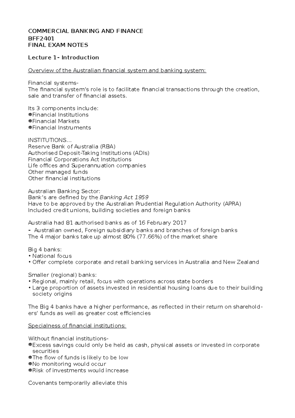Commercial Banking and Finance Notes - COMMERCIAL BANKING AND FINANCE ...
