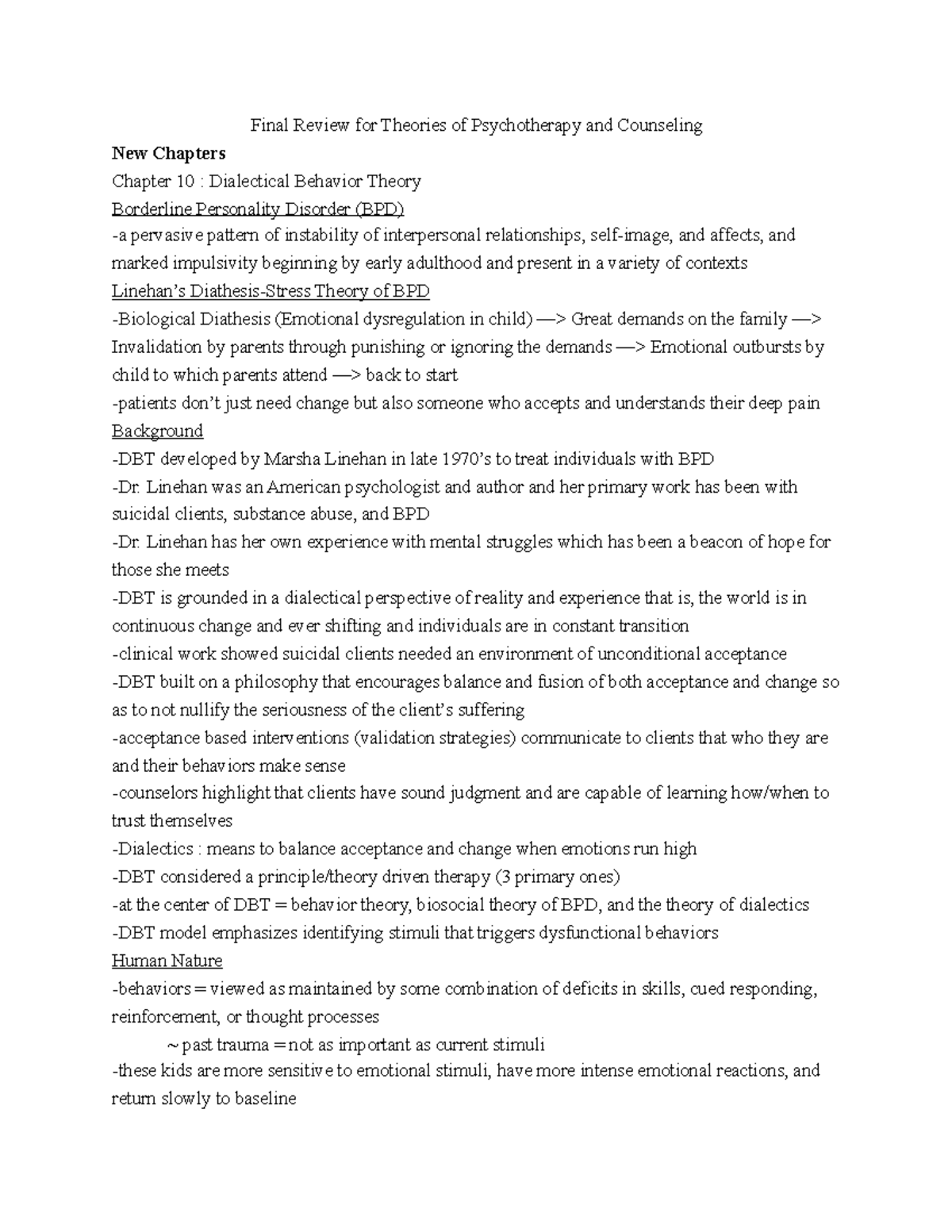 Final Review - New Chapters - Final Review for Theories of ...