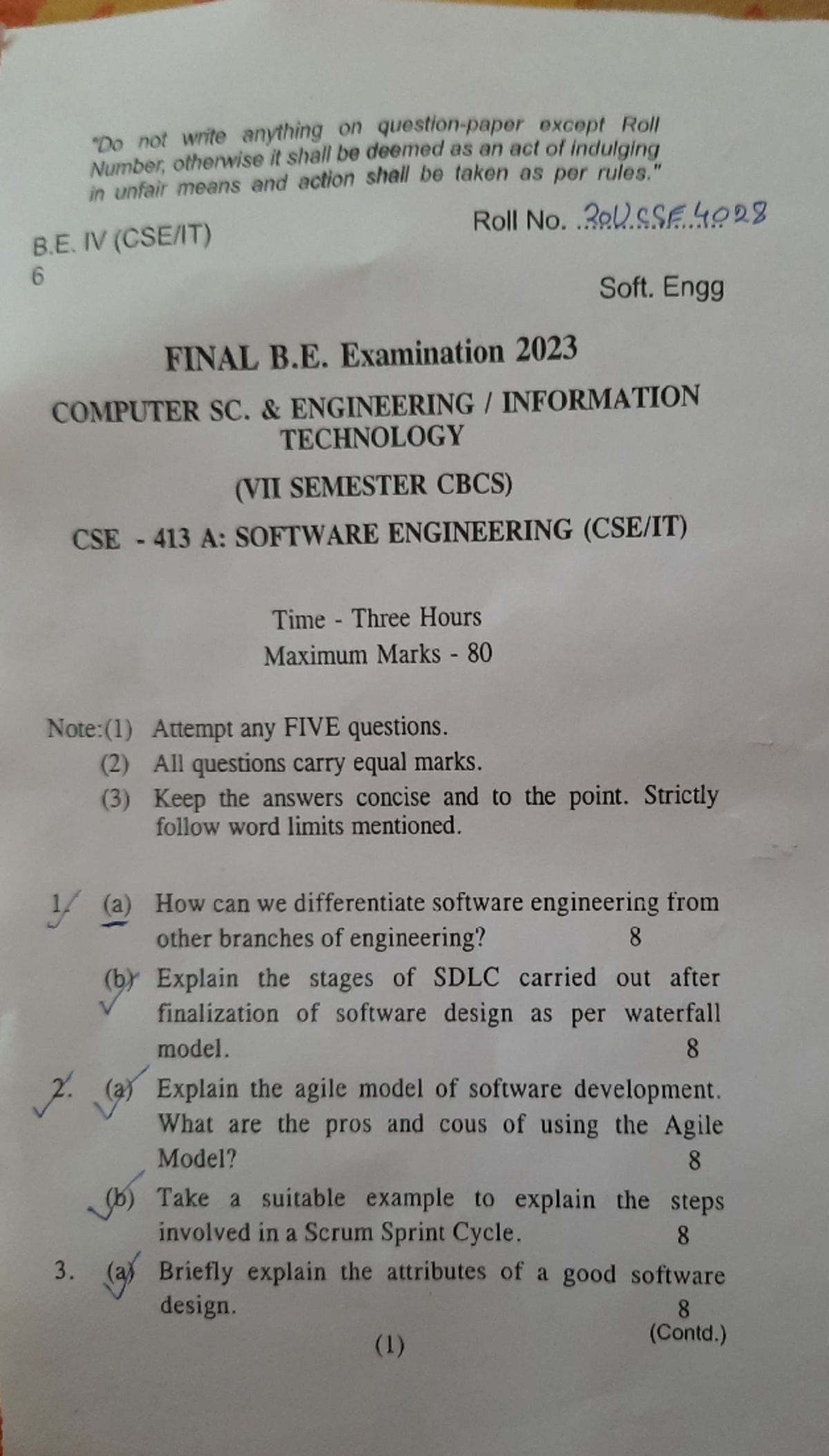 Vikrant CSE 7th 8th sem 2023 offline Final exam papers-1 - Cloud Computing - Studocu