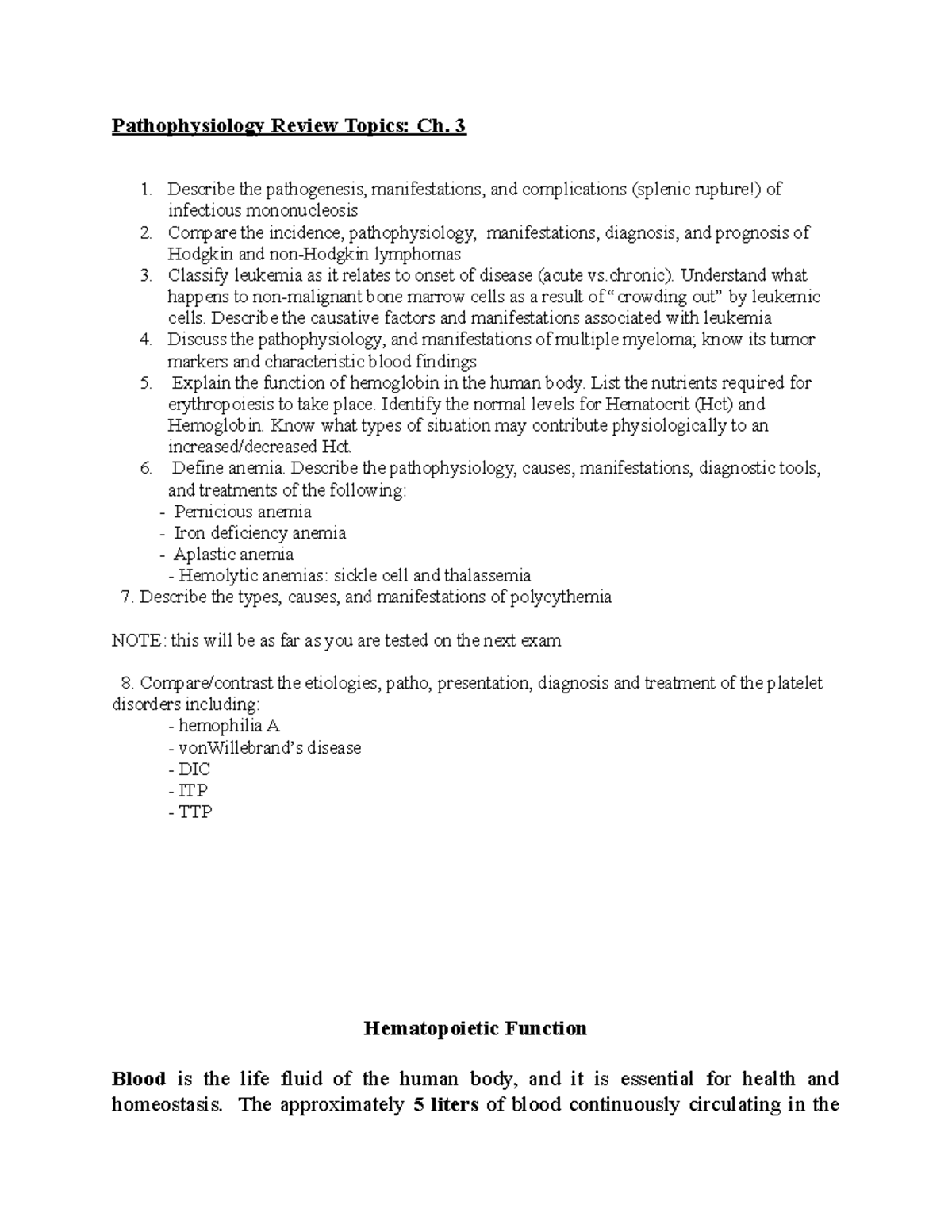 Ch. 3 Patho Review - Pathophysiology Review Topics: Ch. 3 Describe the ...