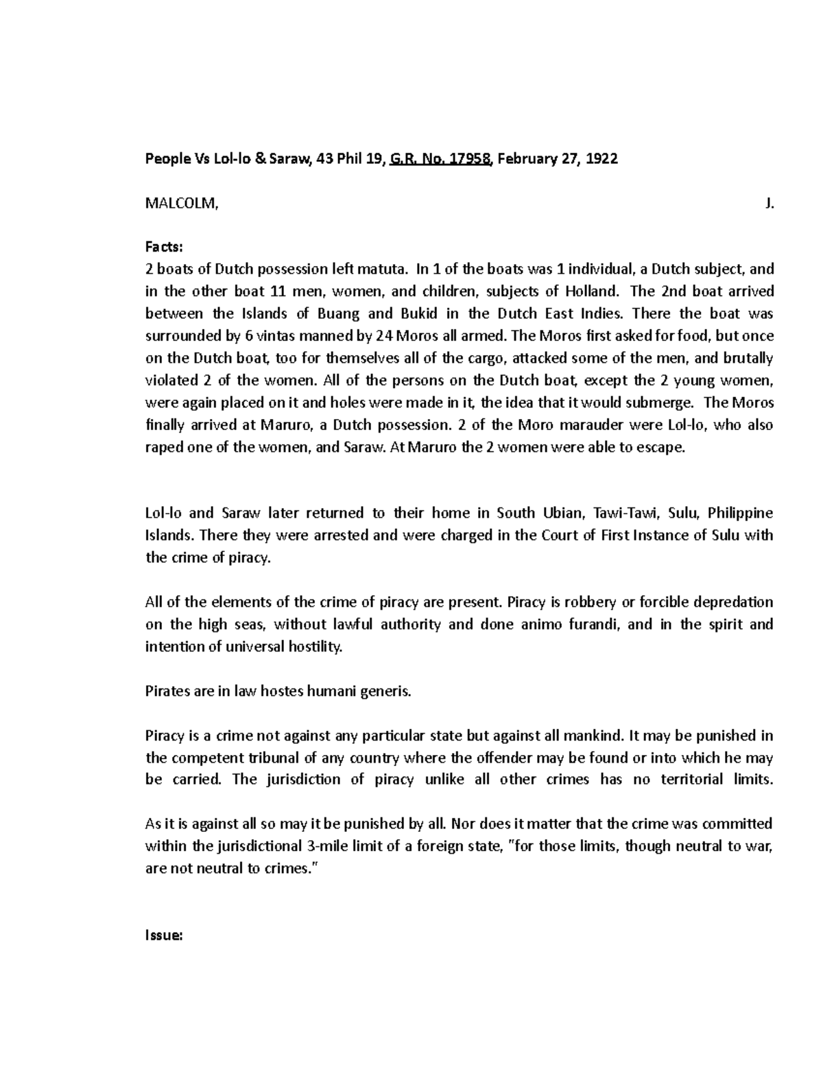 G.R. No. 17958, February 27, 1922 - People Vs Lol-lo & Saraw, 43 Phil ...