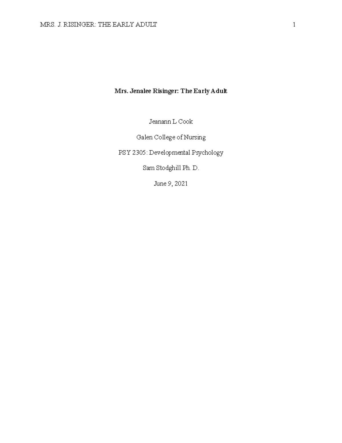 Final Mrs. J. R. The Early Adult - Mrs. Jenalee Risinger: The Early ...