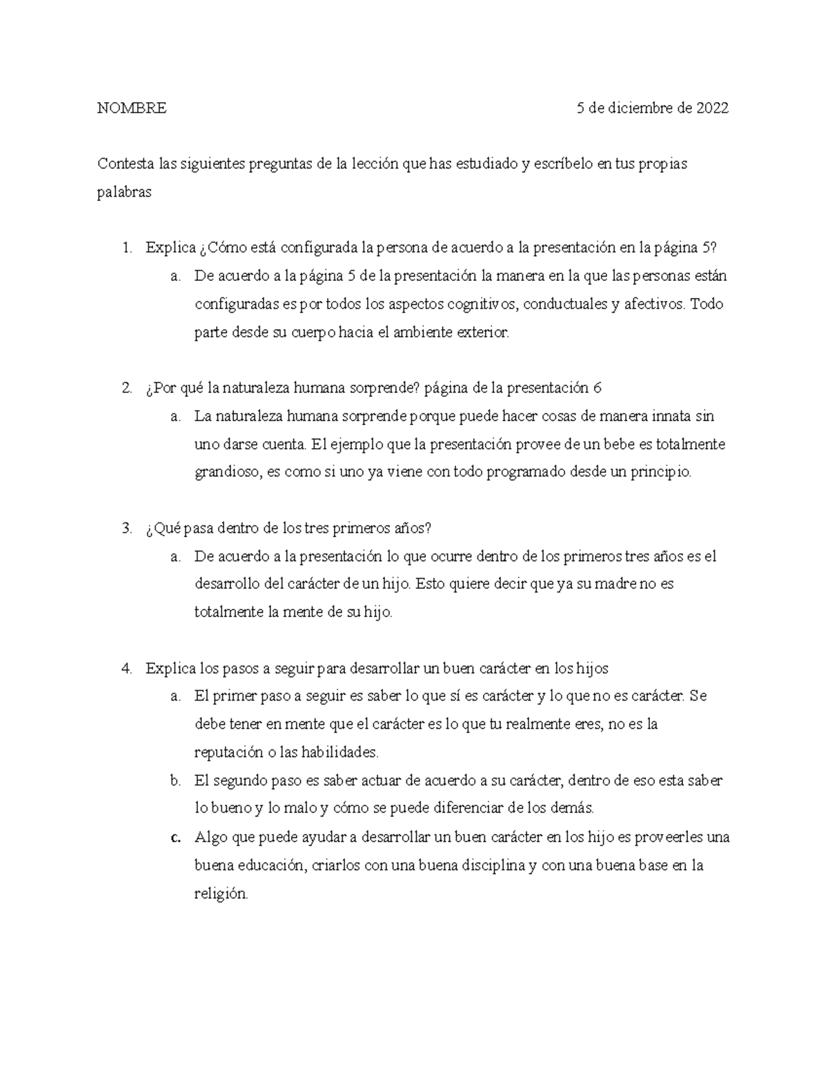 RELT 317-Los Primeros Siete años de Vida - NOMBRE 5 de diciembre de ...