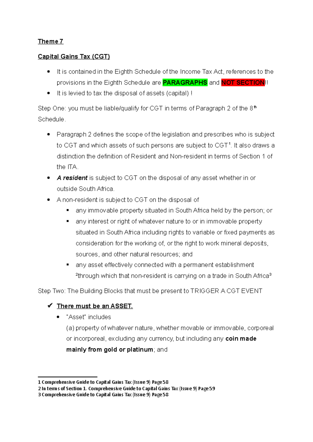 CGT (Theme 7) - Notes - Theme 7 Capital Gains Tax (CGT) It is contained ...