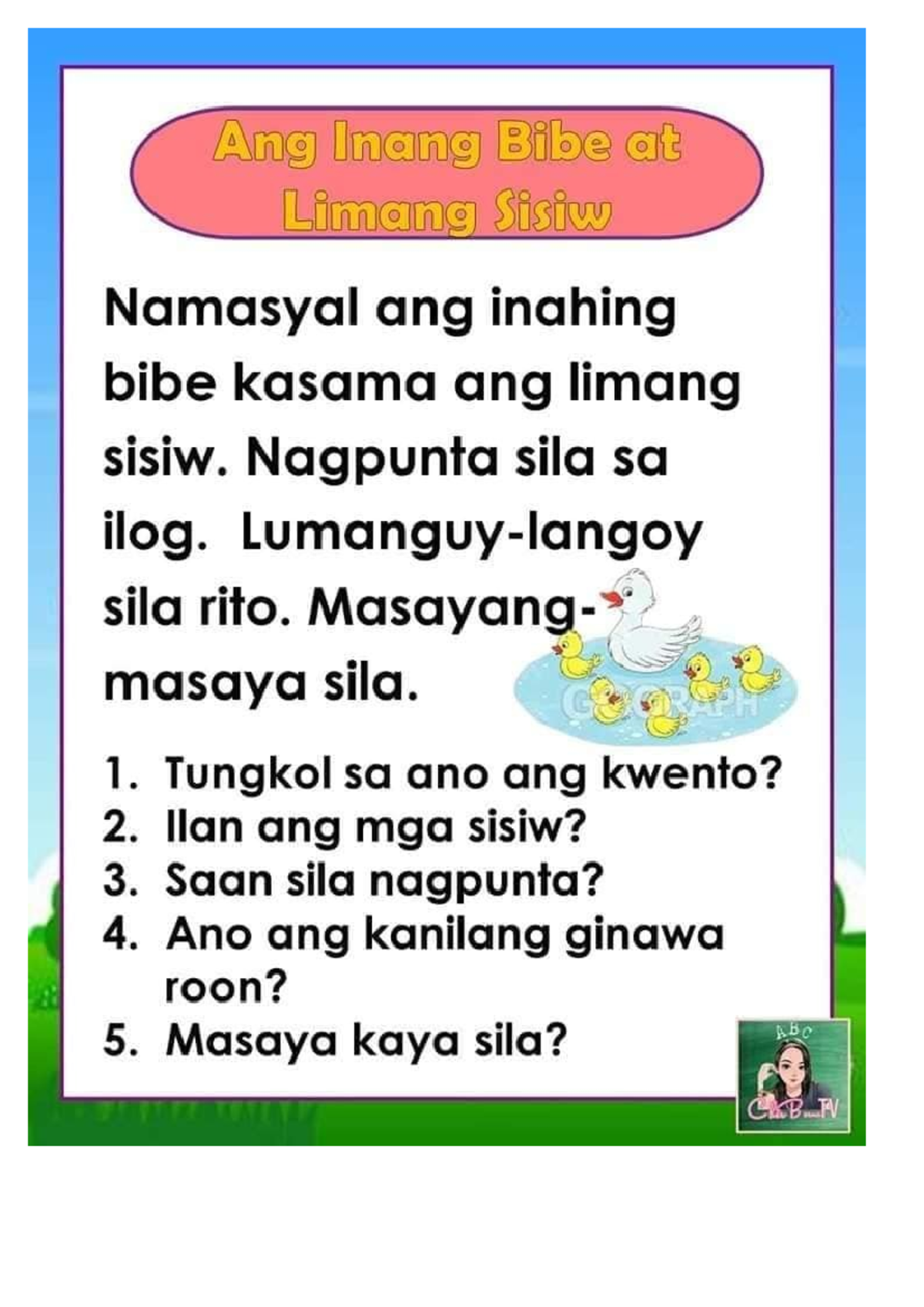 Filipino Reading Comprehension (Part 2) - Ang Inang Bibe at Limang ...