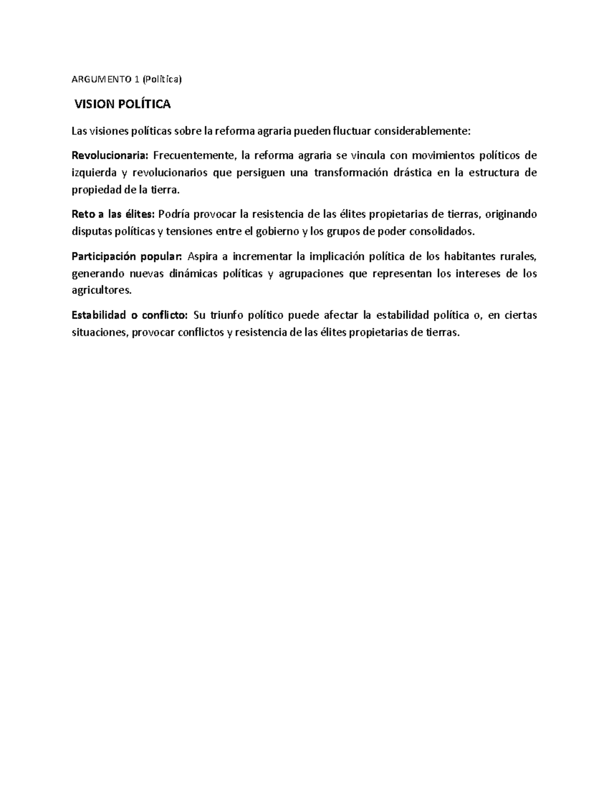 Argumento 1 (Politica) - ARGUMENTO 1 (Politica) VISION POLÍTICA Las ...
