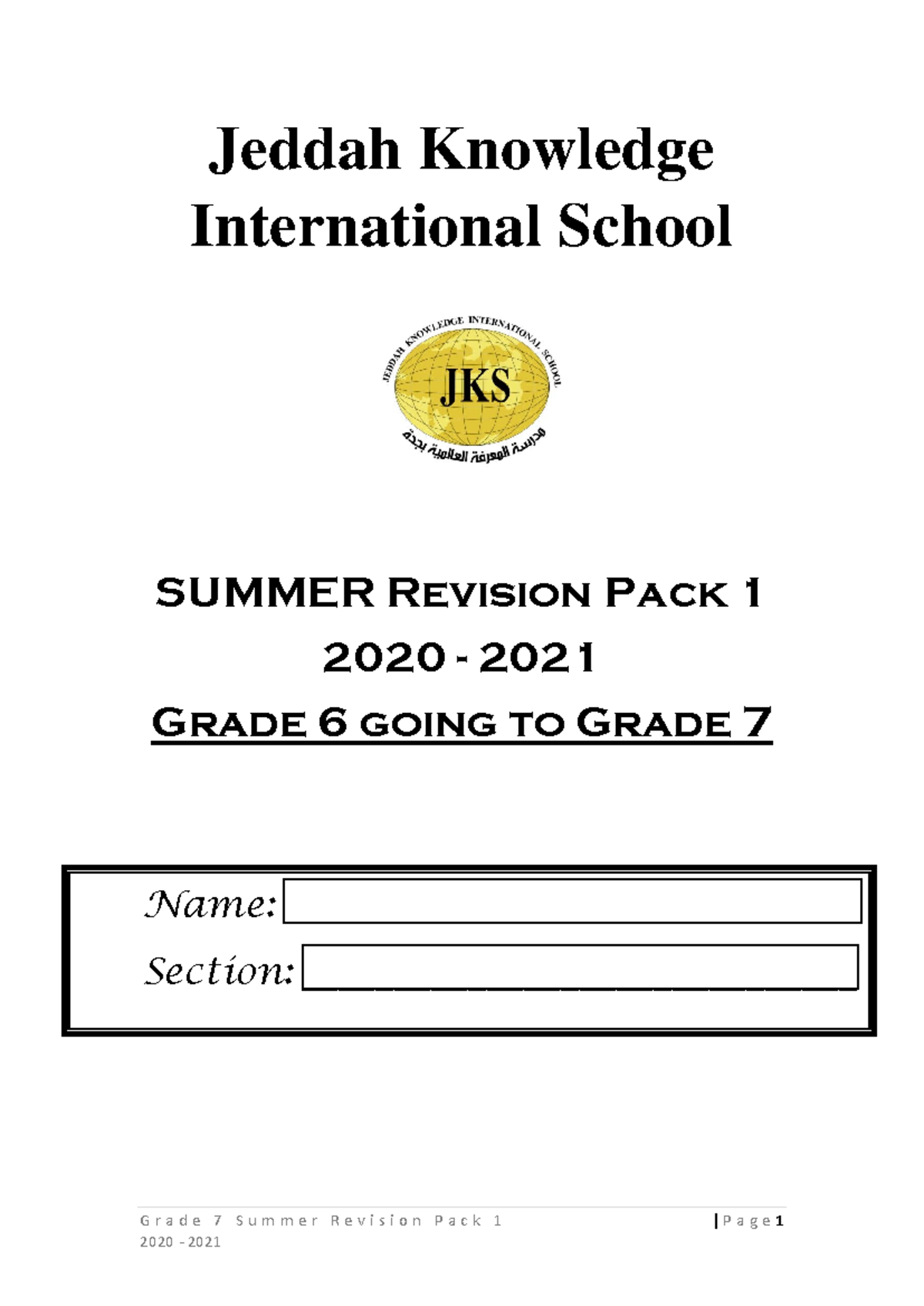 English Grade 7 Summer revision pack 1-2 - G r a d e 7 S u m m e r R e ...