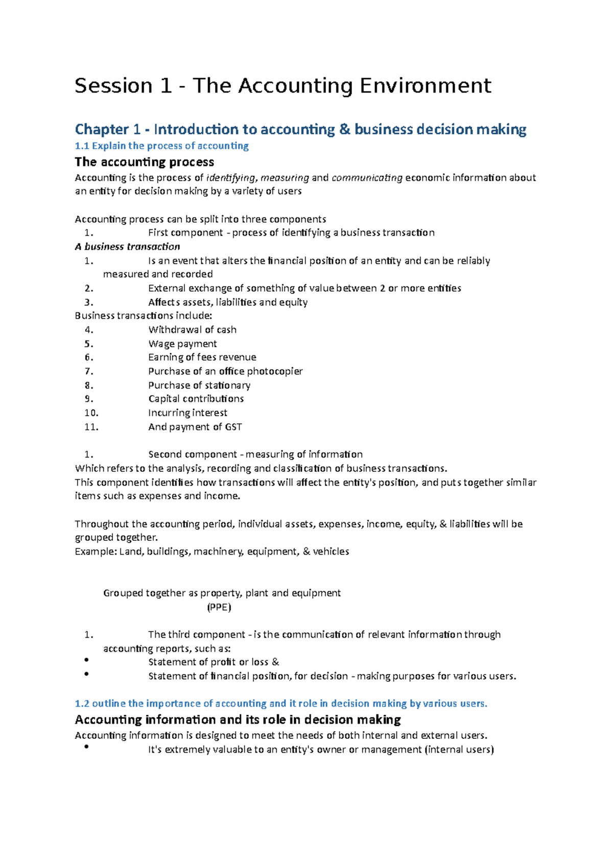 Session 1 - The Accounting Environment - Session 1 - The Accounting ...