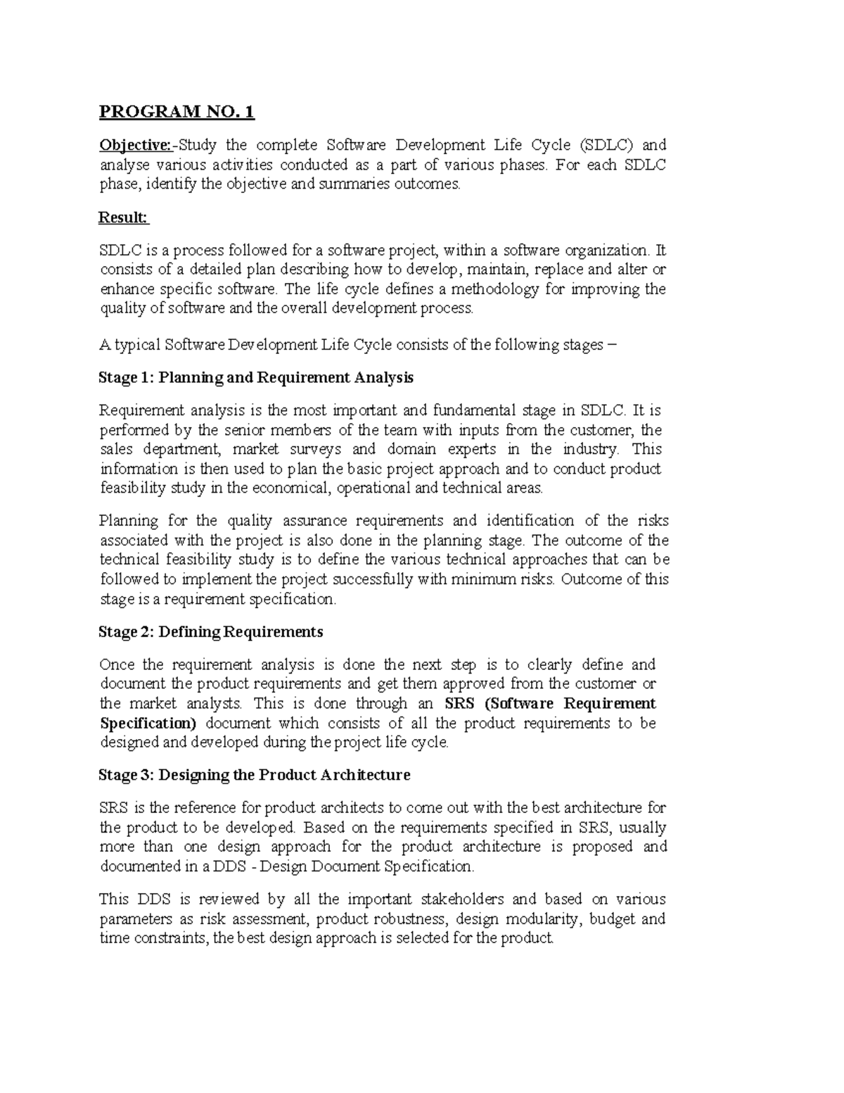 software engineering sdlc - PROGRAM NO. 1 Objective:-Study the complete Software Development ...