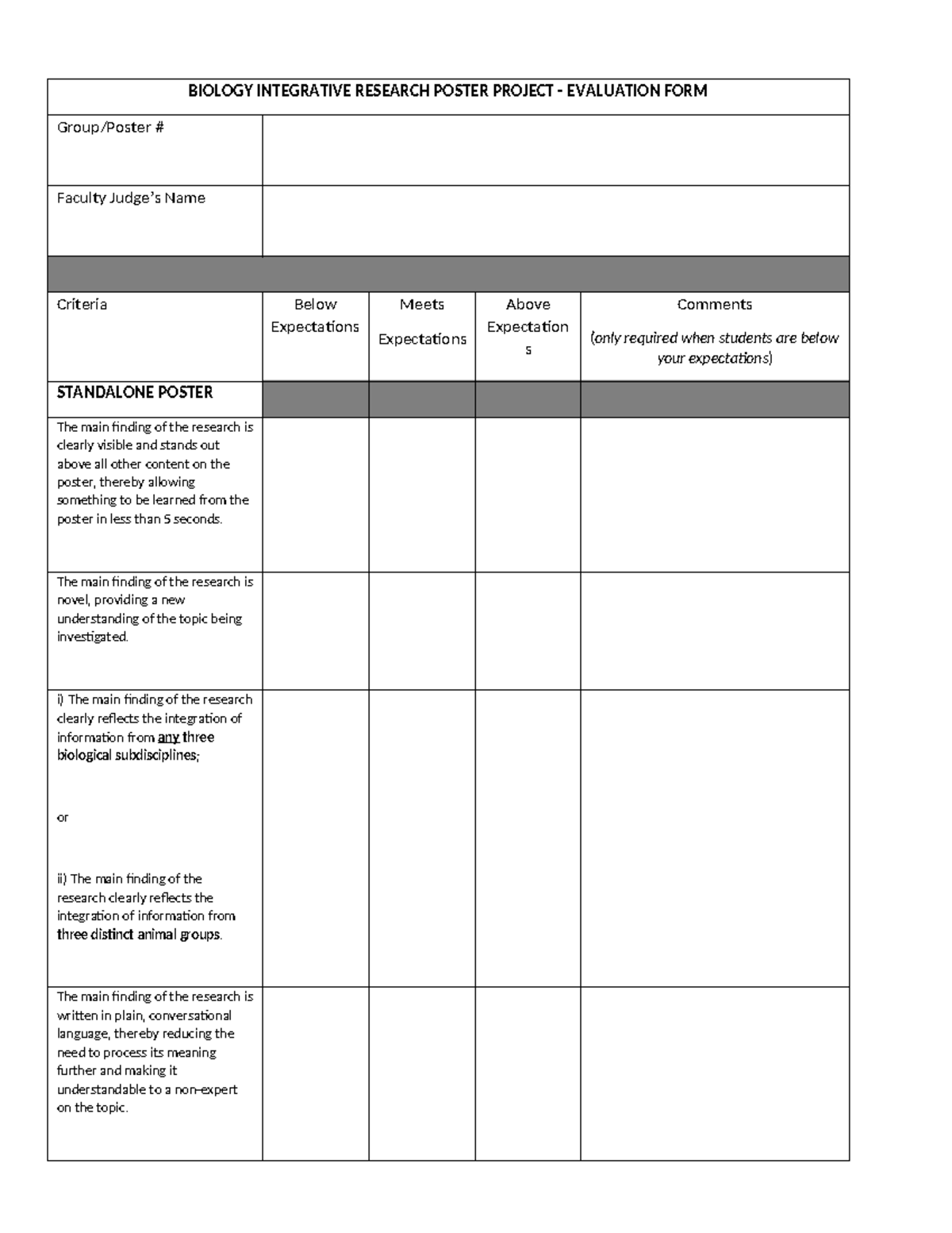 BIOB90 Evaluation Form Rubric - BIOLOGY INTEGRATIVE RESEARCH POSTER ...