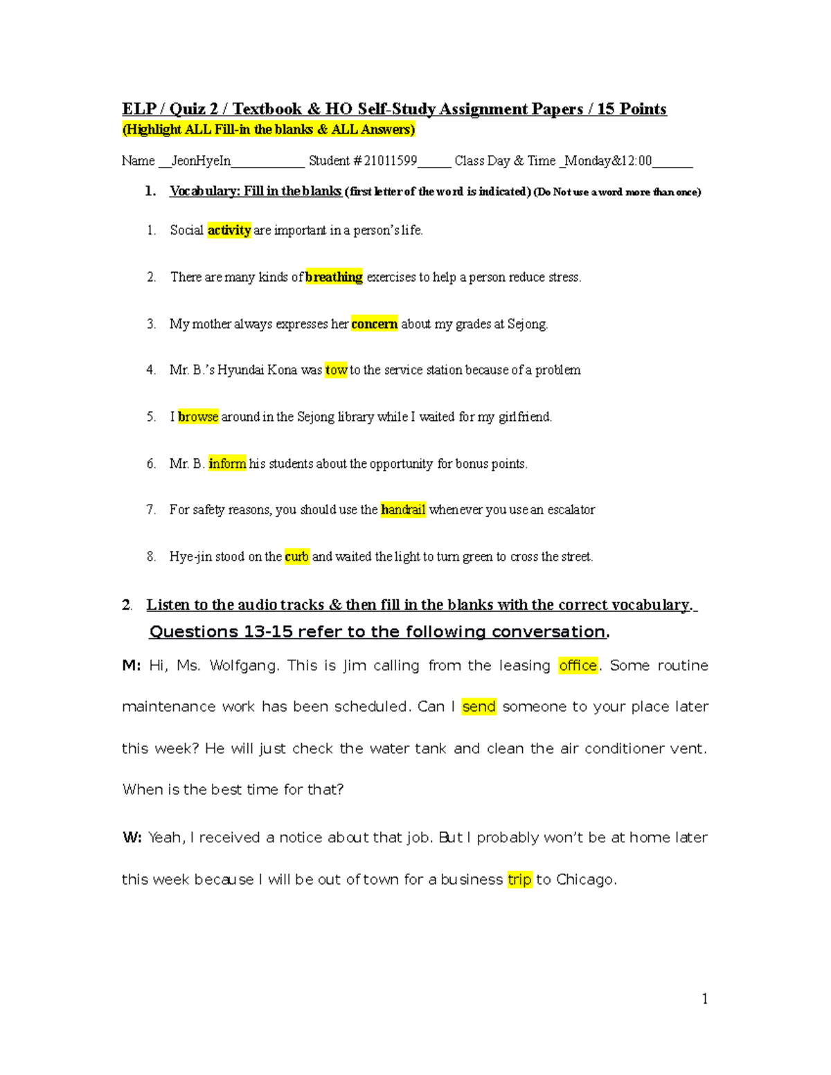 ELP.Special.Quiz 2 - quiz - ELP / Quiz 2 / Textbook & HO Self-Study ...