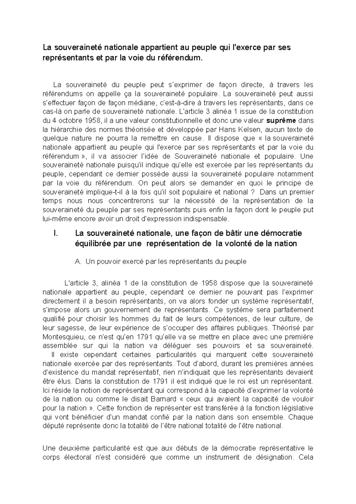 Commentaire de l'article 3 alinéa 1 de la Constitution Française - La ...