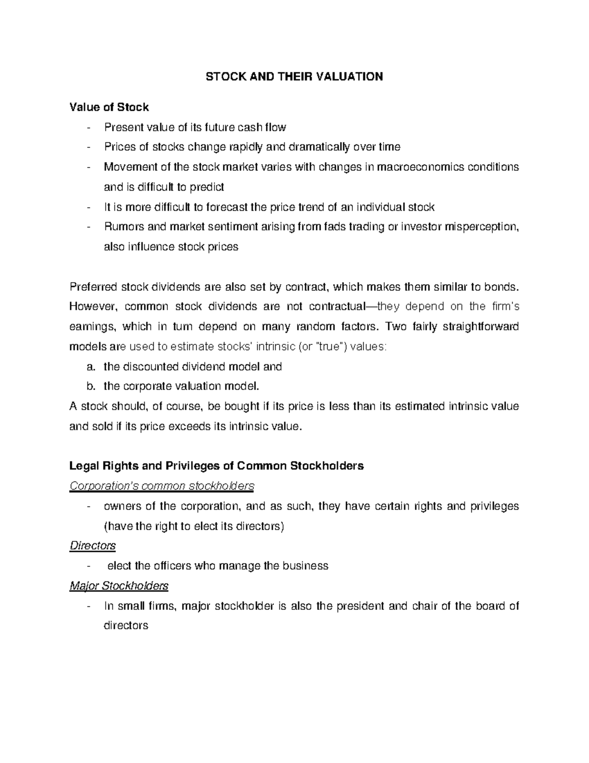 Stock-Valuation - Account - STOCK AND THEIR VALUATION Value of Stock ...