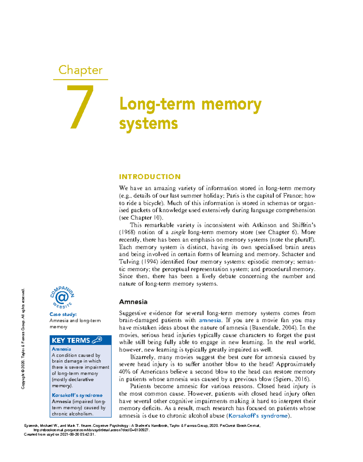 Cognitive Psychology A Student's Handbook - (Chapter 7 Long-term memory ...