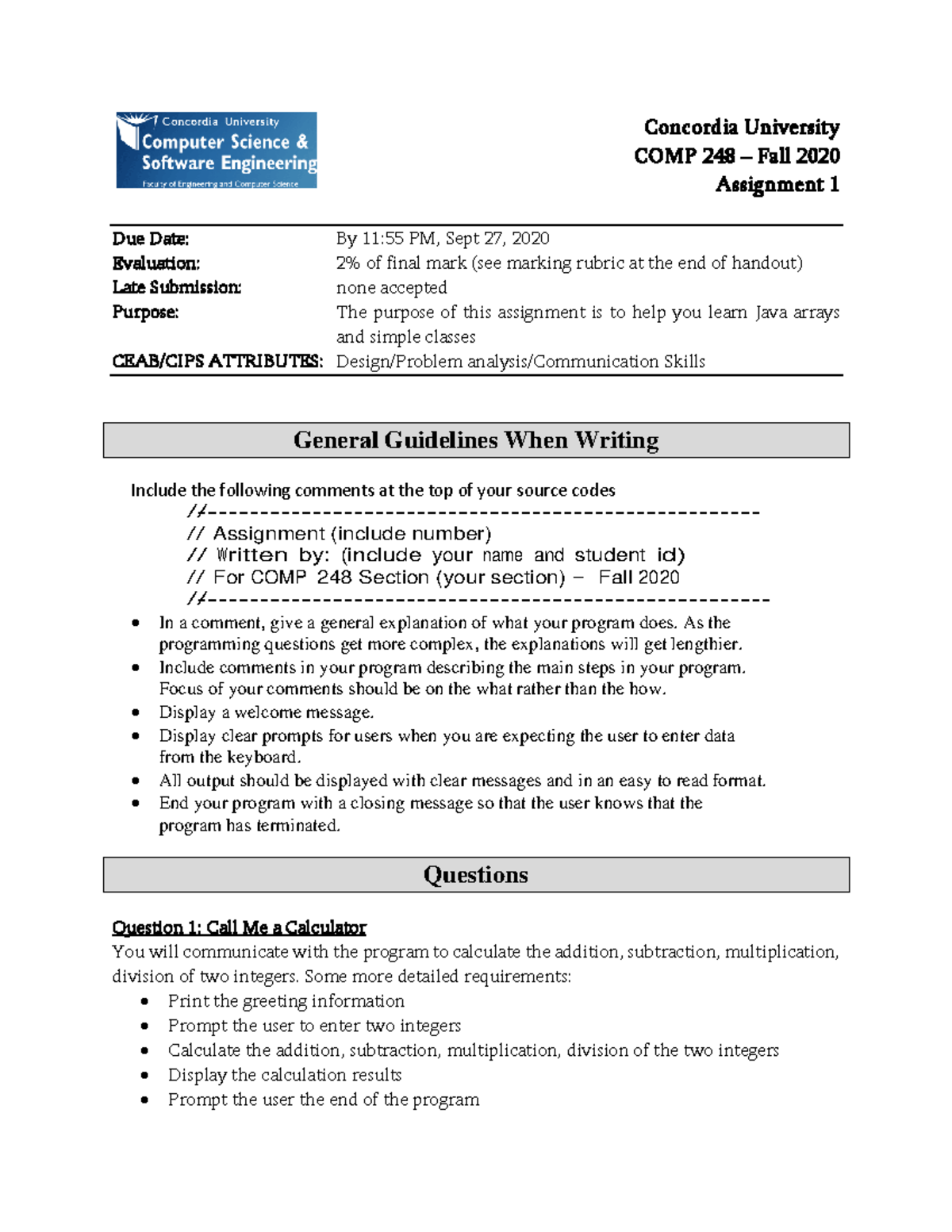 Assignment 1 instructions - Concordia University COMP 2 48 – Fall 2020 ...
