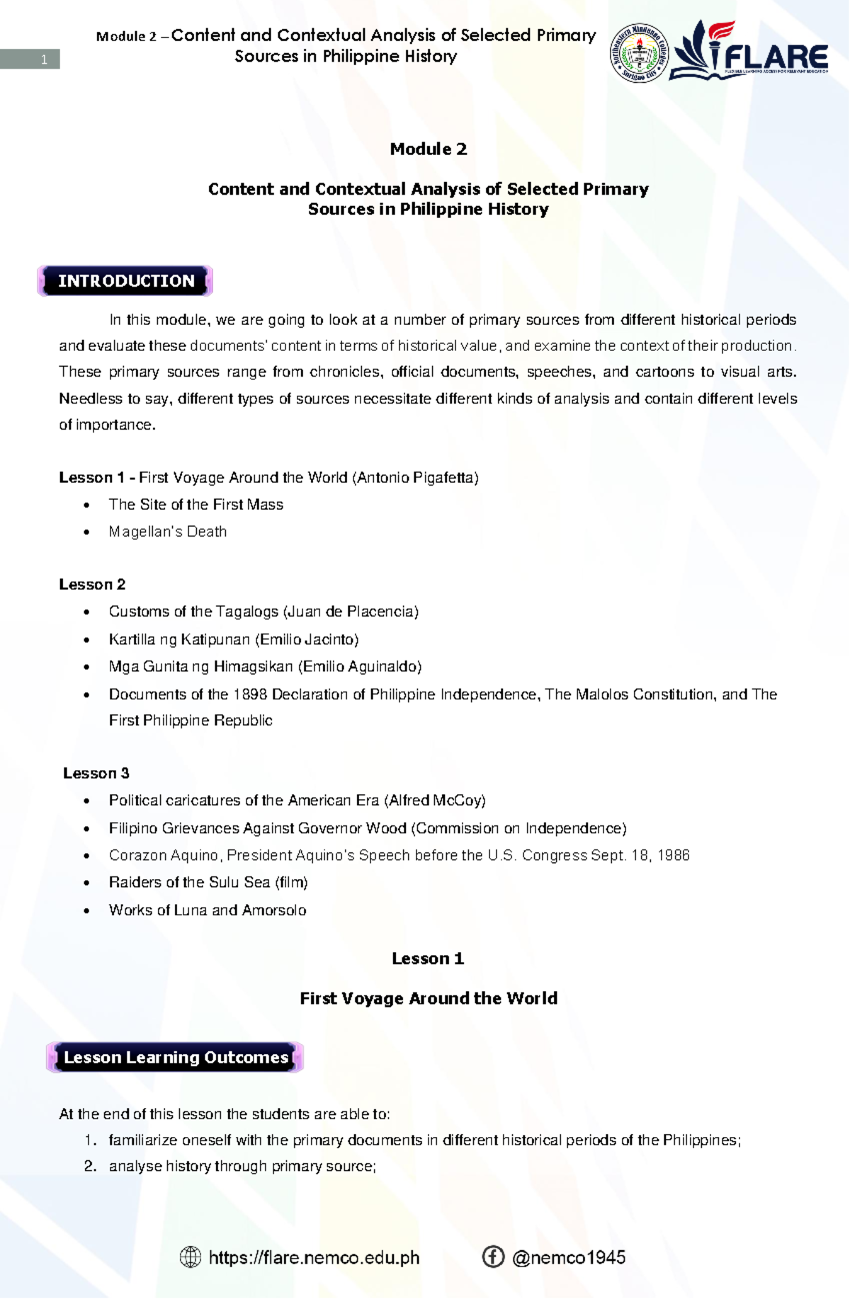 Module 2 lesson 1 - gfg - 1 Sources in Philippine History Module 2 ...