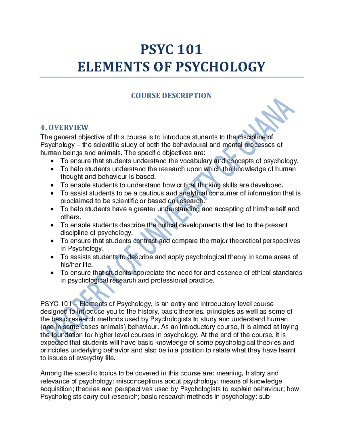 GH0002 PSYC 101 008028967 - PSYC 101 ELEMENTS OF PSYCHOLOGY COURSE ...