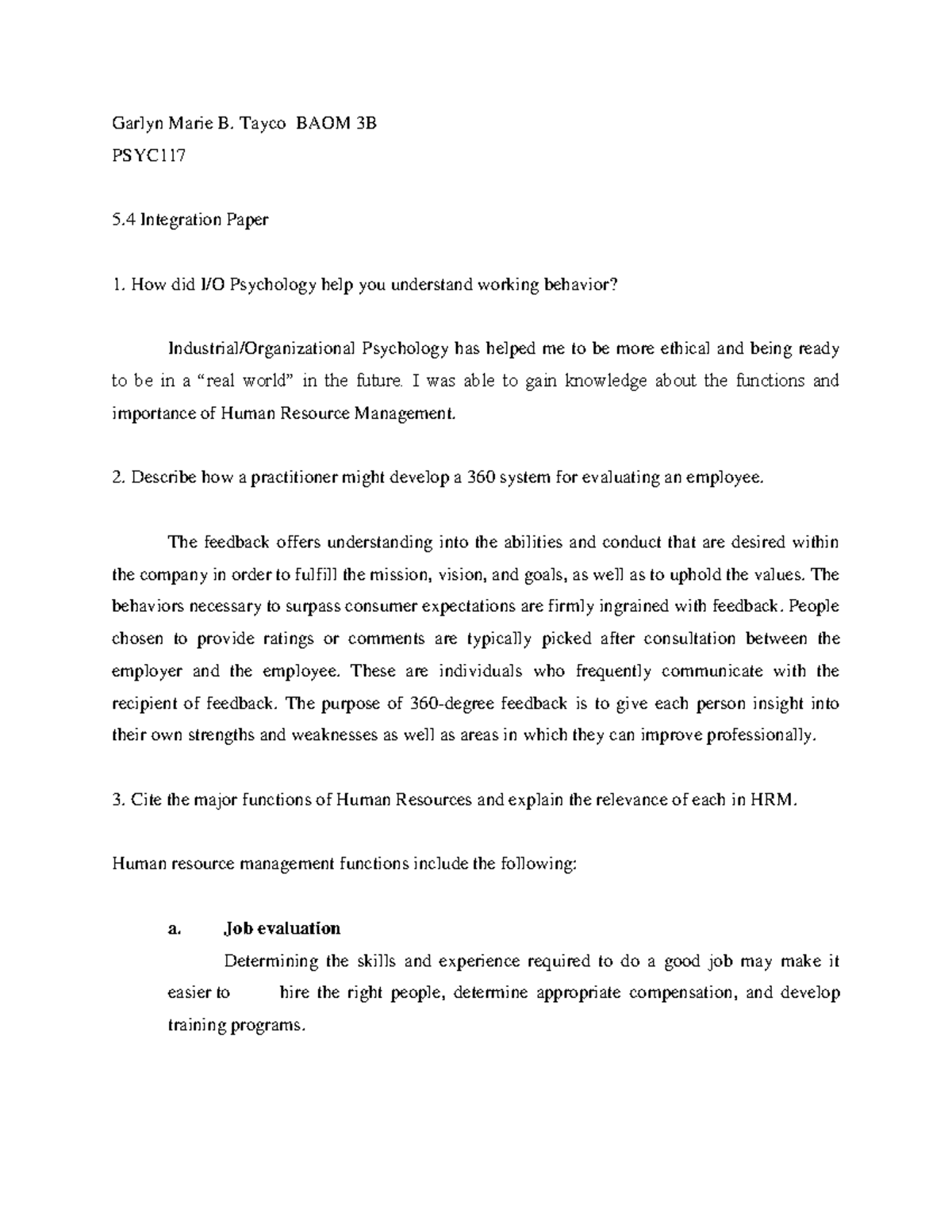 Integration Paper - NAefgterghtfrhghtfg - Garlyn Marie B. Tayco BAOM 3B ...