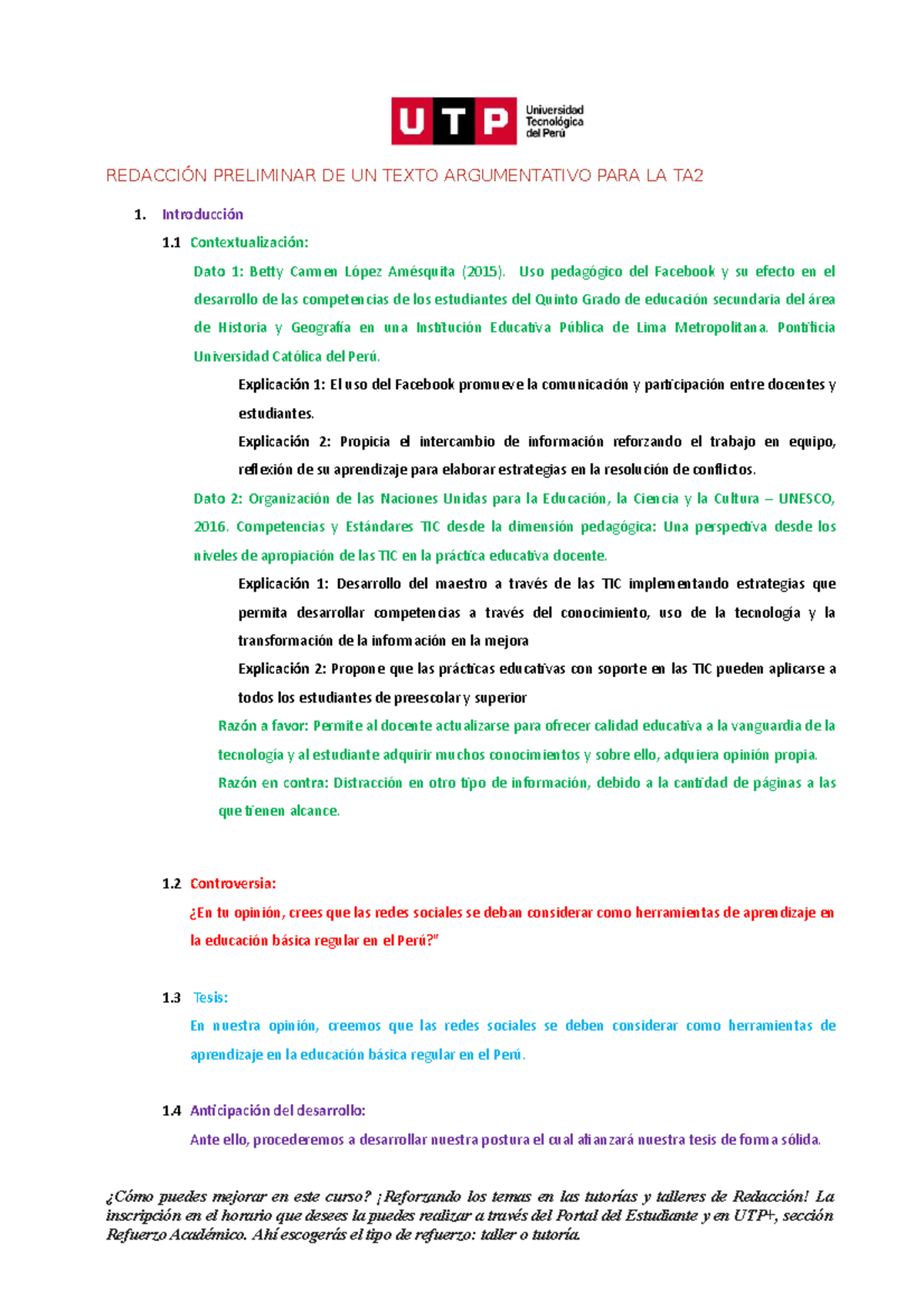 Trabajo Grupal - Semana 10 Redaccion Texto - REDACCIÓN PRELIMINAR DE UN TEXTO ARGUMENTATIVO PARA ...