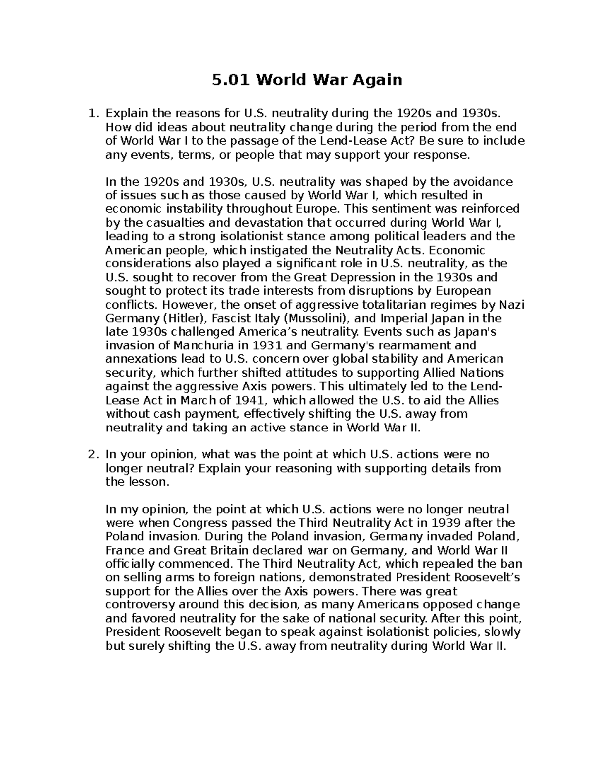 5.01 Assignment - 5.01 World War Again - 5 World War Again 1. Explain ...