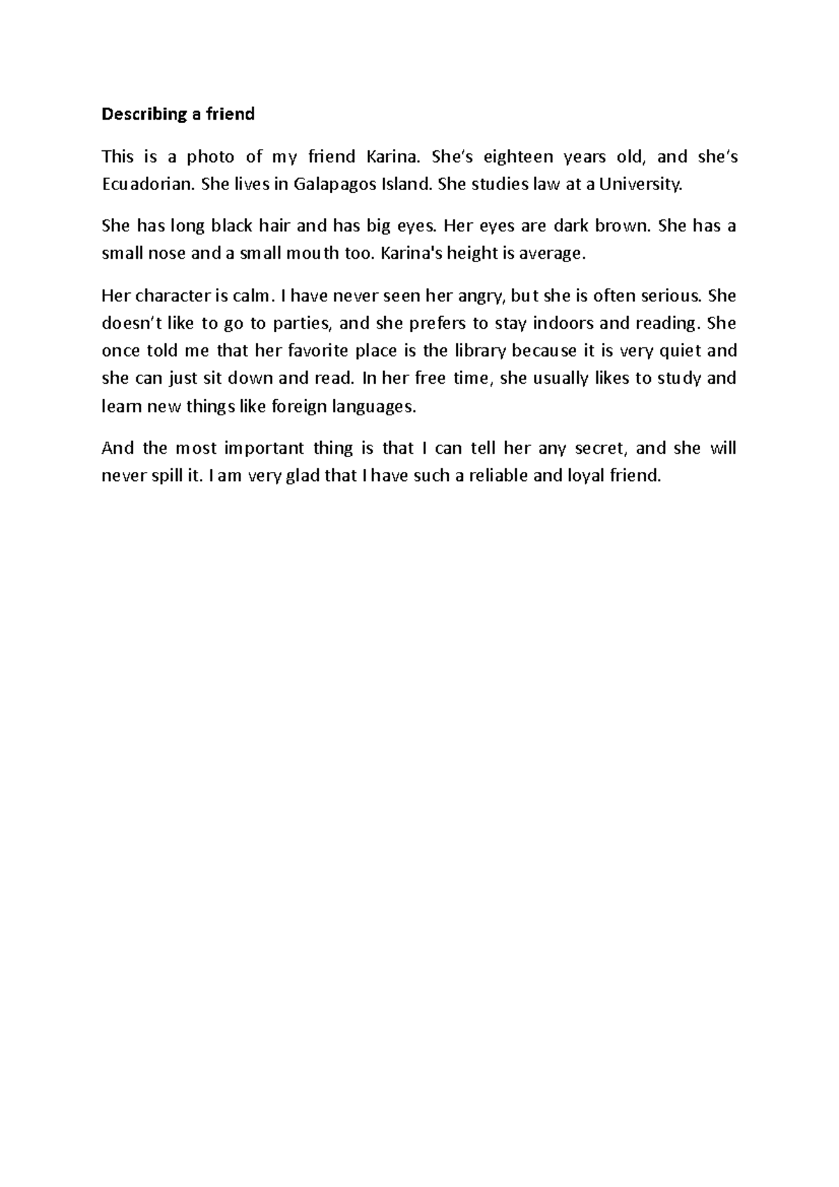 Describing a friend - ñzzzz - Describing a friend This is a photo of my ...