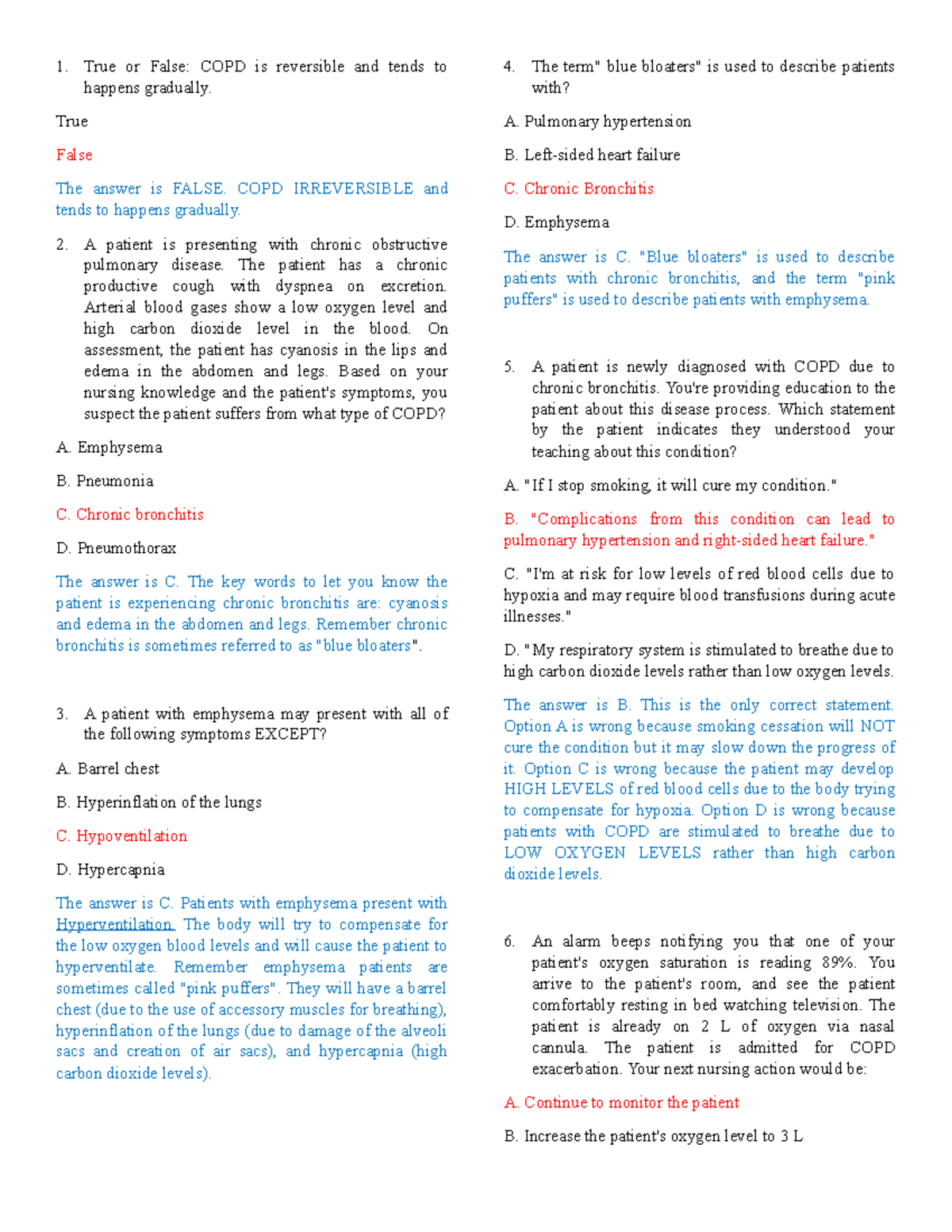 Sample-questions-COPD - True or False: COPD is reversible and tends to ...