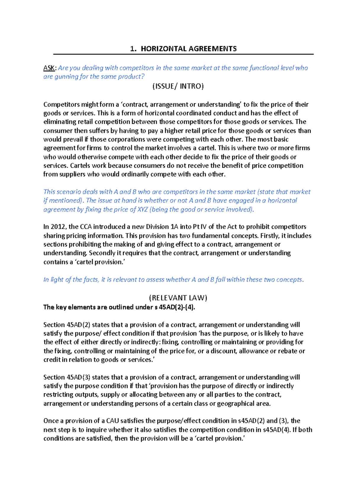 Horizontal- Agreements - 1. HORIZONTAL AGREEMENTS ASK: Are you dealing ...