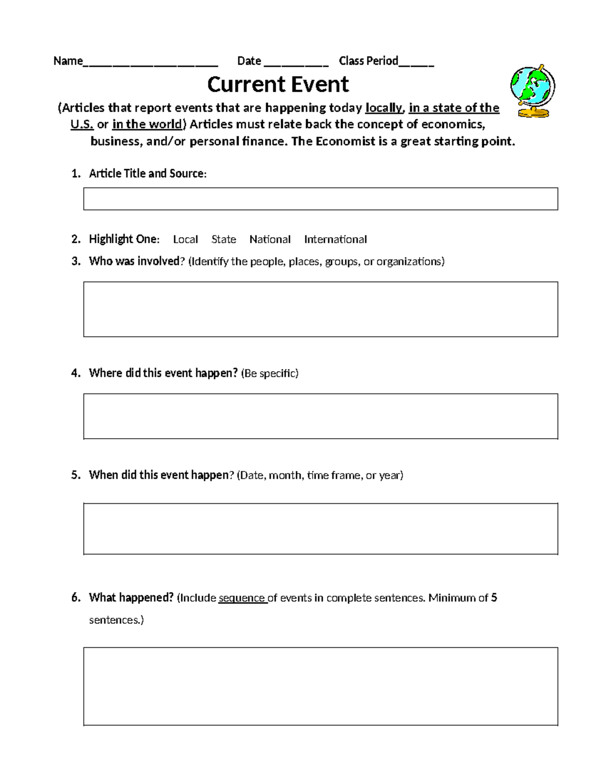 Current event template - Name_______________________ Date ...