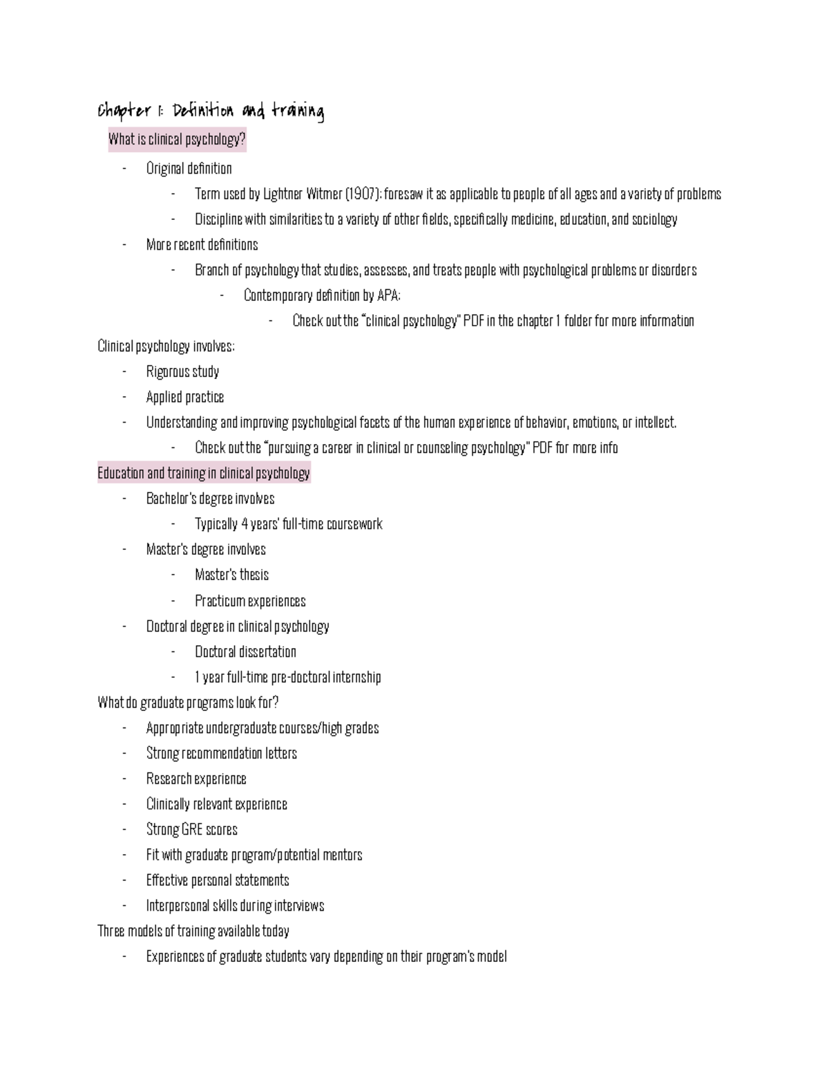Clinical psych chapters 1-3 - Chapter 1: Definition and training What ...