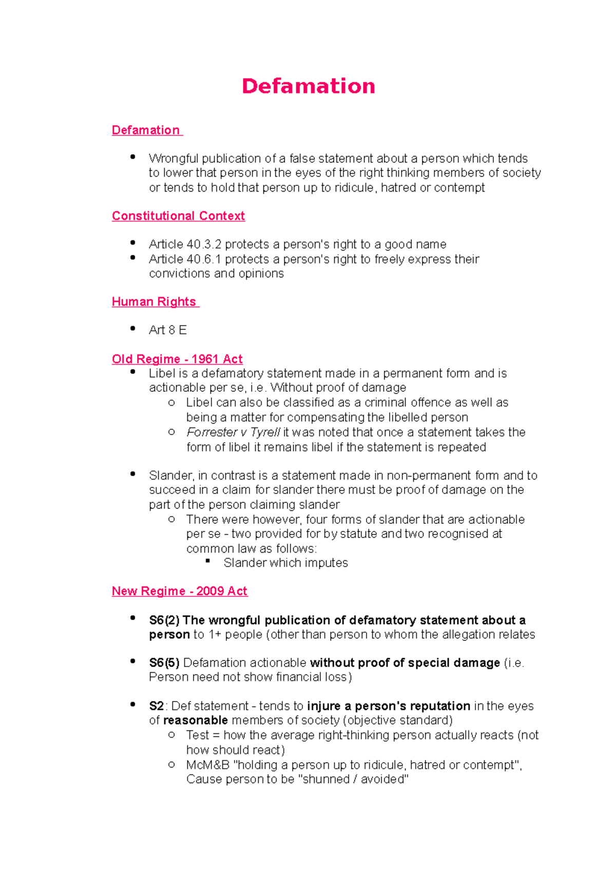 Defamation - Defamation Defamation Wrongful publication of a false ...