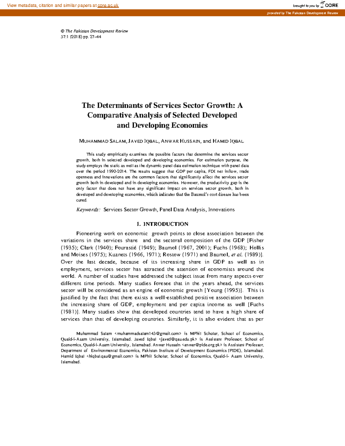 335343368 - © The Pakistan Development Review 57:1 (2018) pp. 27– 44 ...