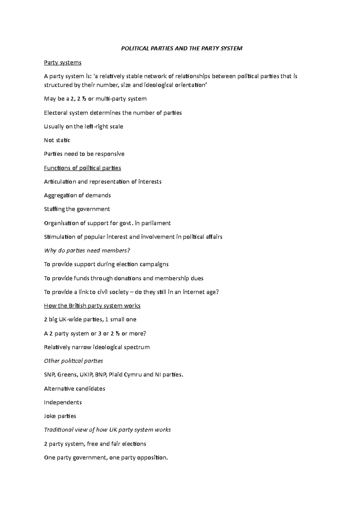 7 Political Parties AND THE Party System - POLITICAL PARTIES AND THE ...