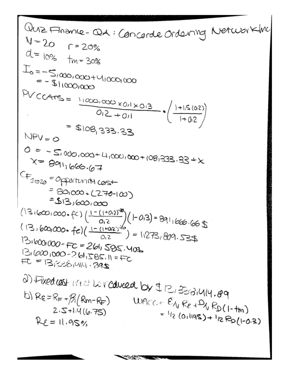 Case A - Basic corporate finance - FINA10200 - Quz QA : Concorde ...