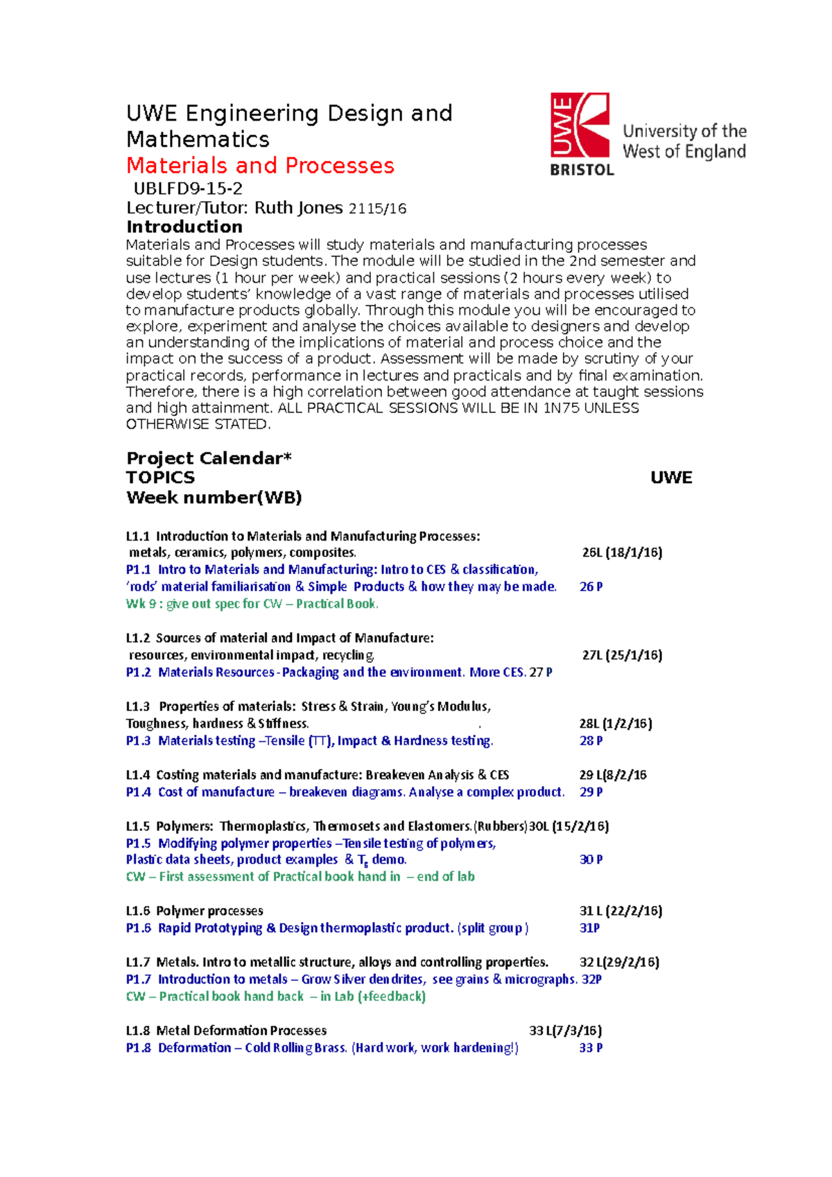 Exam January 2015, questions - UWE Engineering Design and Mathematics ...