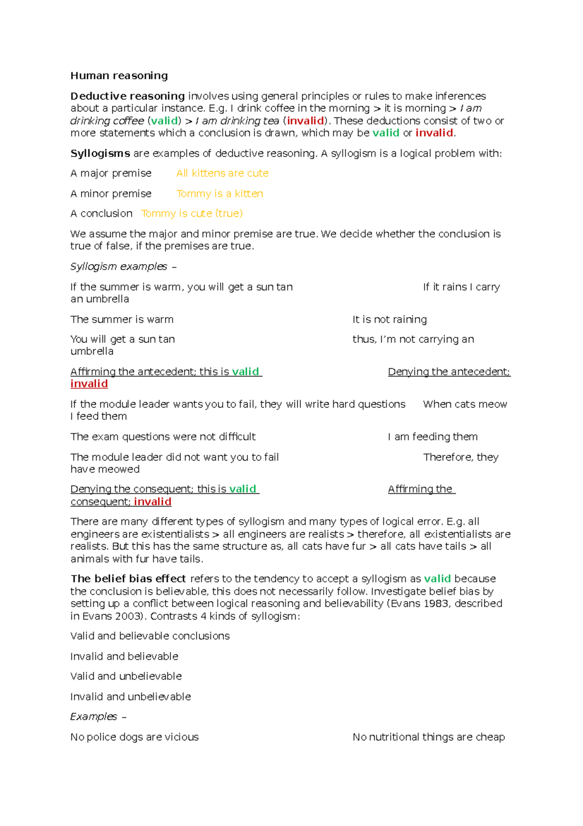 Human reasoning - Human reasoning Deductive reasoning involves using ...