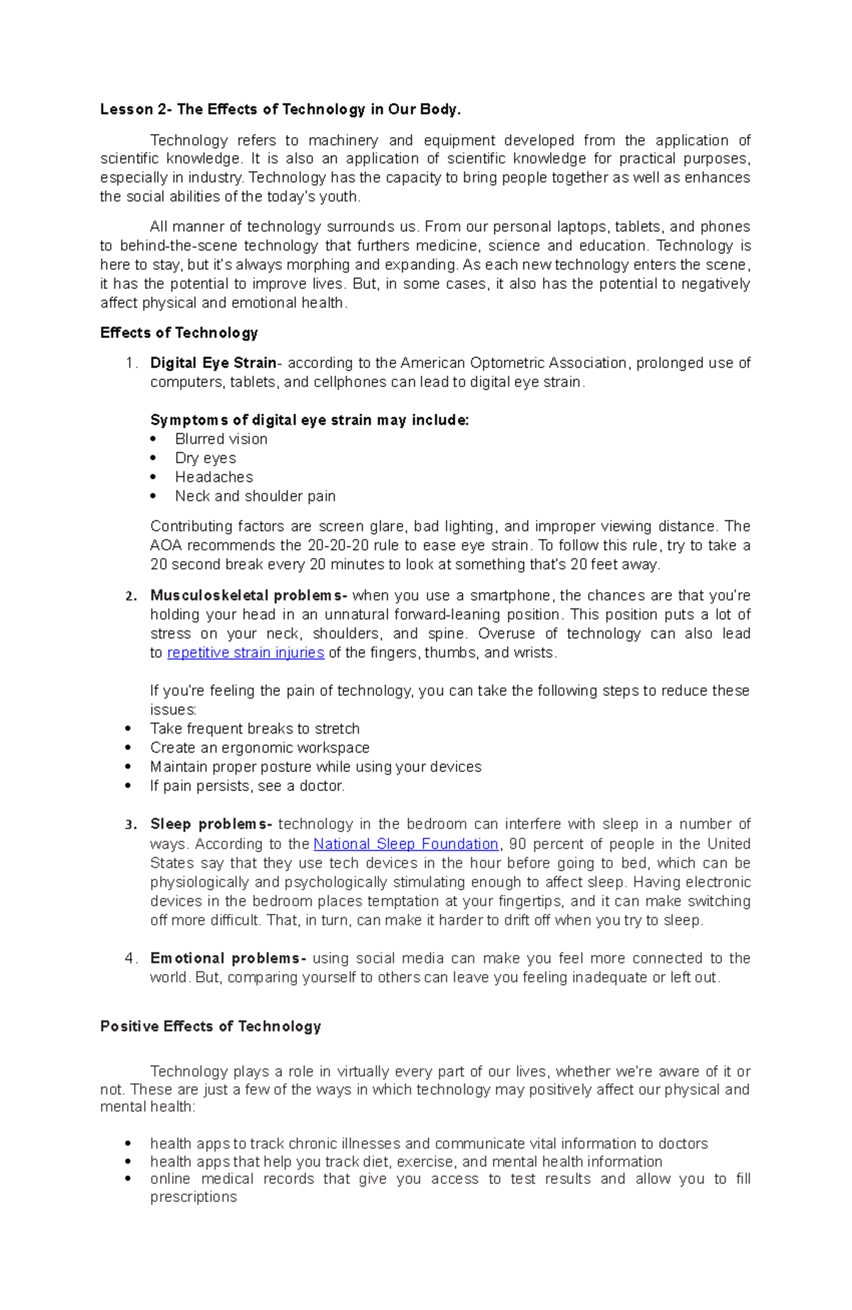 Lesson 4 Effects of Technology - Lesson 2- The Effects of Technology in ...