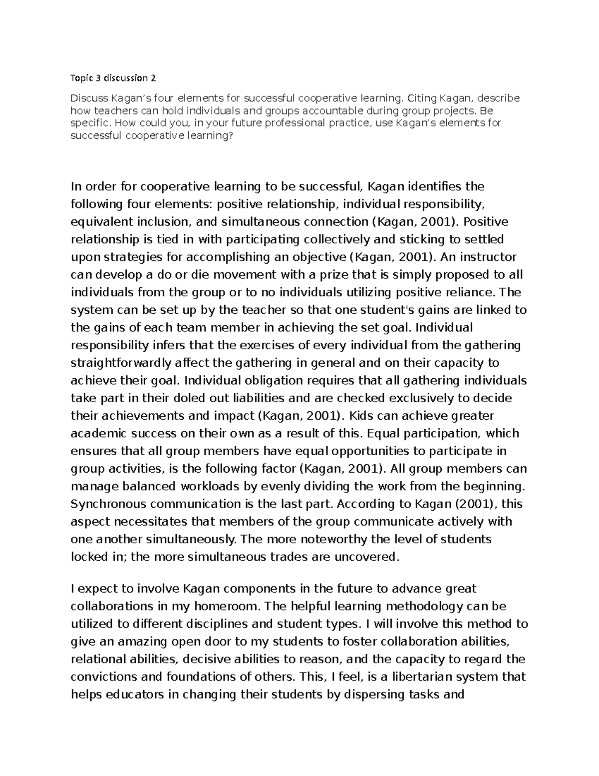 Topic 3 discussion 2. spd 540 - Topic 3 discussion 2 Discuss Kagan’s ...