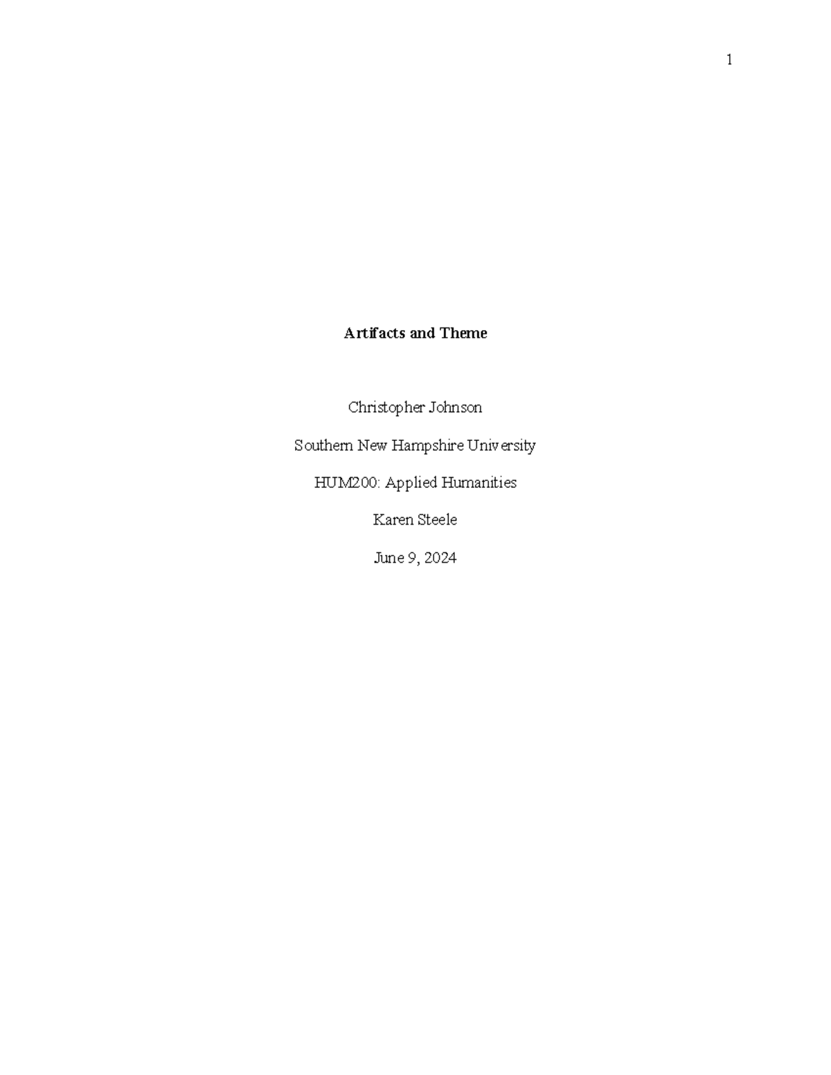 Artifacts and Theme - Module 4 assignment - HUM200 - Artifacts and ...