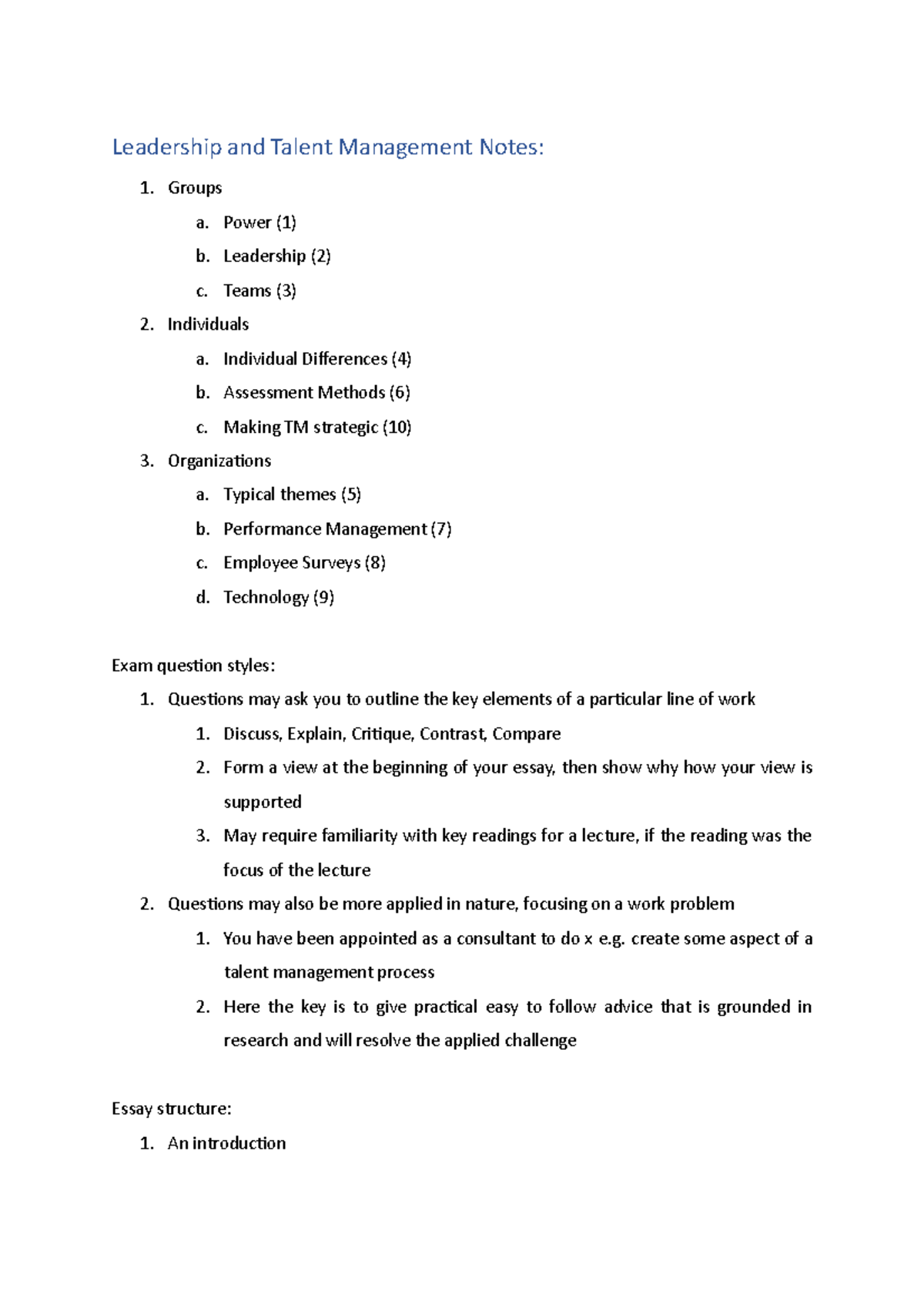 Leadership and Talent Management Notes - Leadership and Talent ...