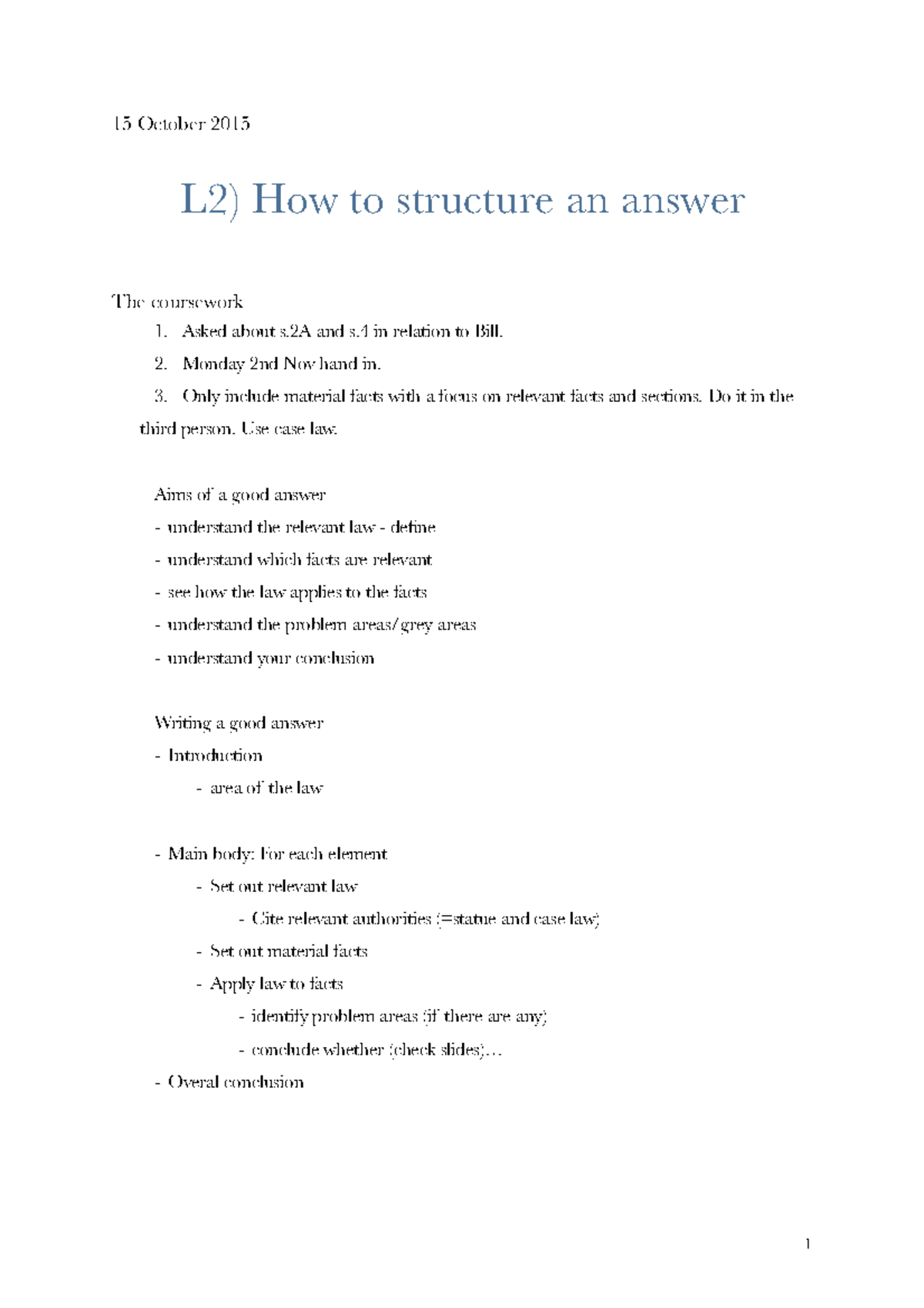 L2) How to structure an answer - 15 October 2015 L2) How to structure ...