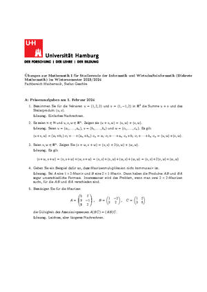 Blatt 1 Loesung - Ubungen zur Mathematik II f ̈ ̈ ur Studierende der ...