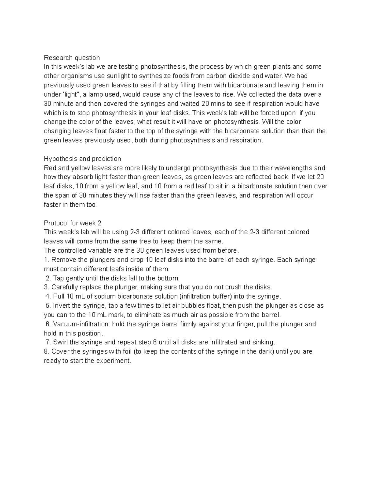 Research question - biology lab report with all included data, and also ...