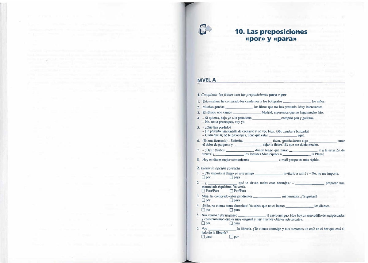 10. Las preposiciones Por y Para - ####### 80 EJE R CI C IOS DE ...