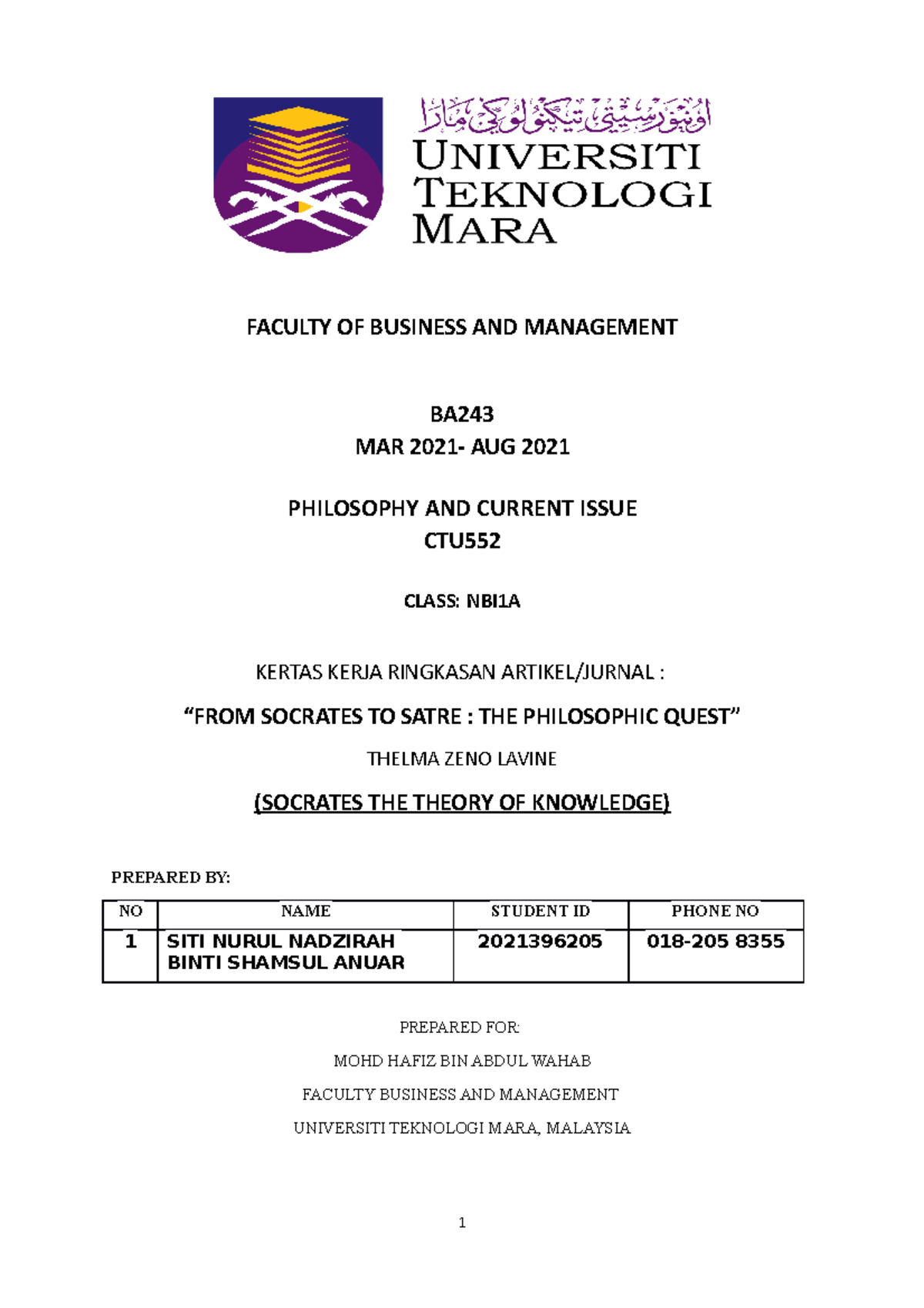 The Theory of Knowledge - FACULTY OF BUSINESS AND MANAGEMENT BA MAR ...