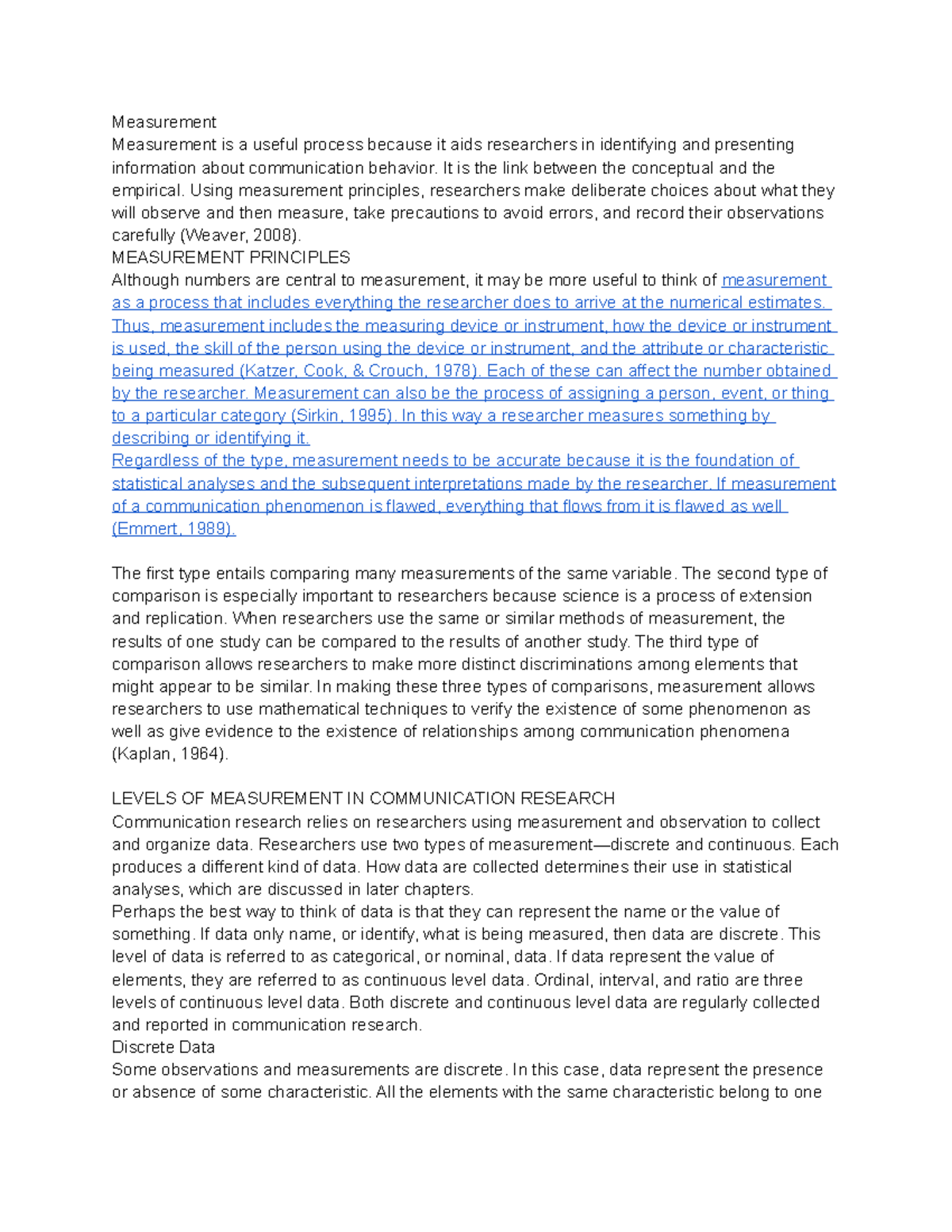 Chapter 5 - Measurement Measurement is a useful process because it aids ...